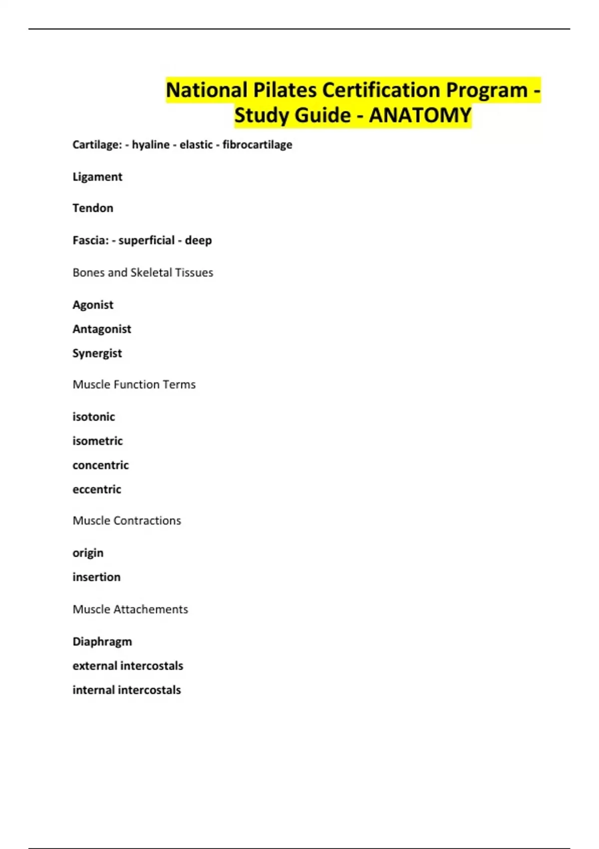 National Pilates Certification Program - Study Guide - ANATOMY ...