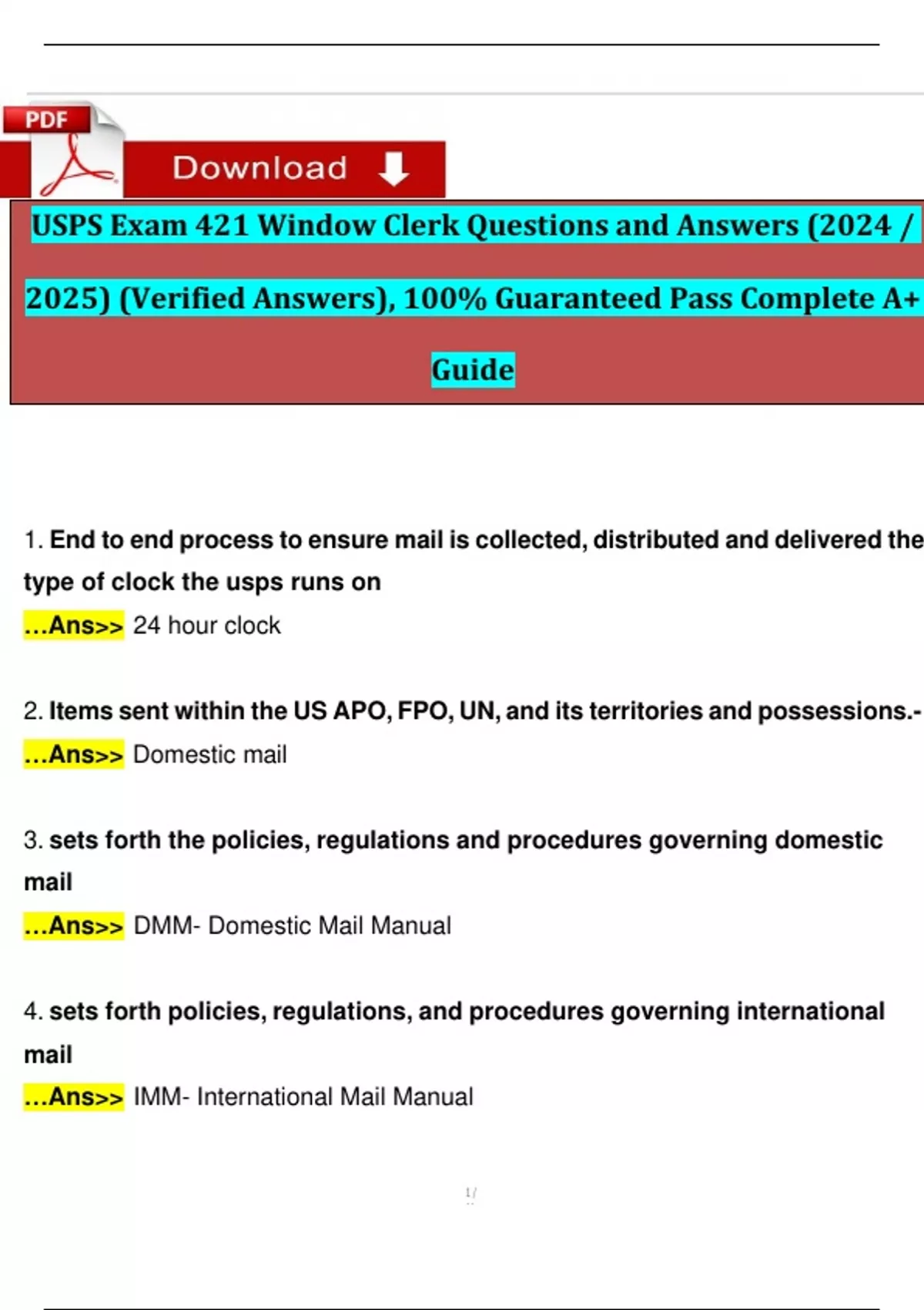 USPS Exam 421 Window Training Questions and Answers (2024 / 2025 ...
