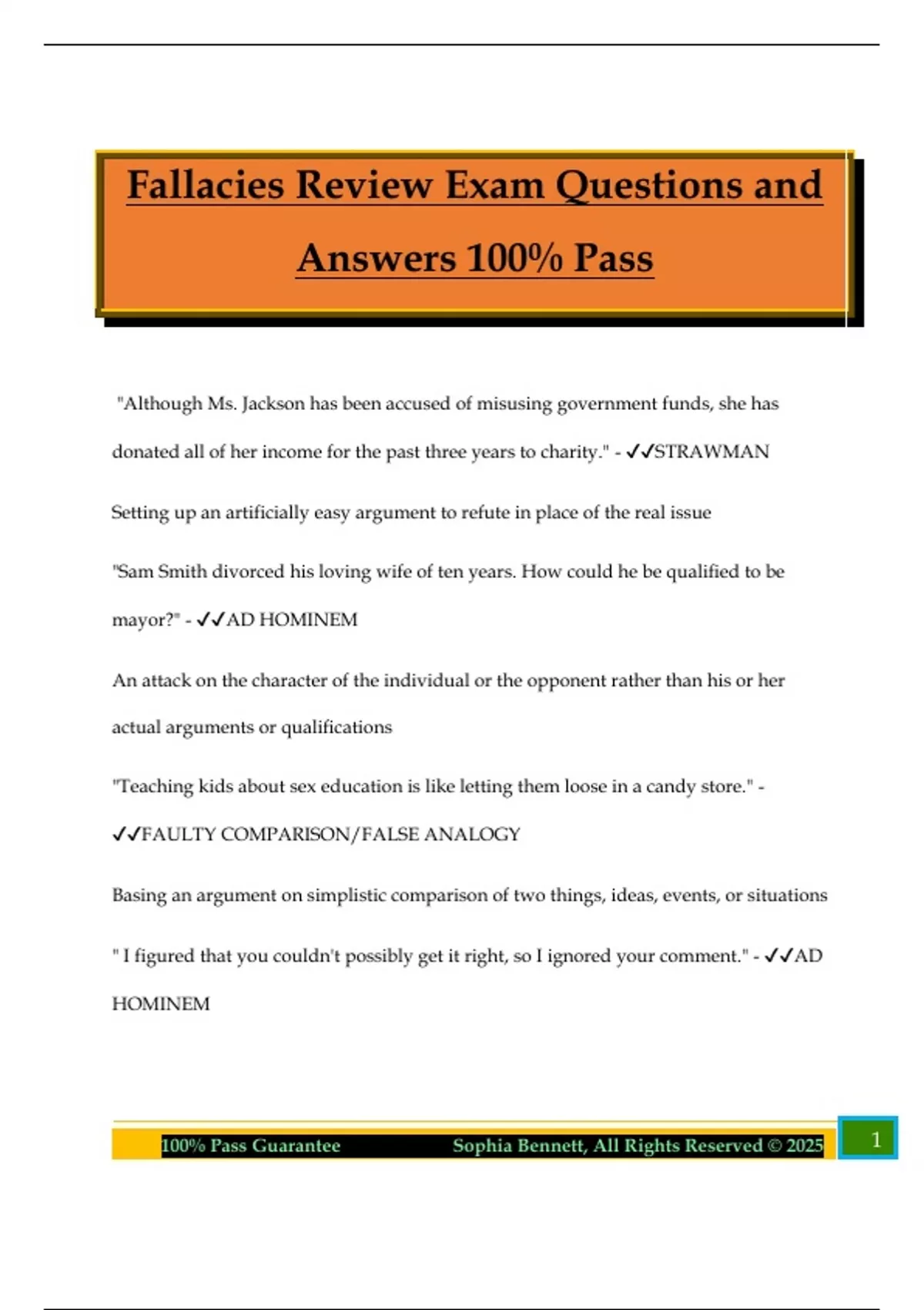 Fallacies Review Exam Questions and Answers 100% Pass - Logical Fallacies - Stuvia US