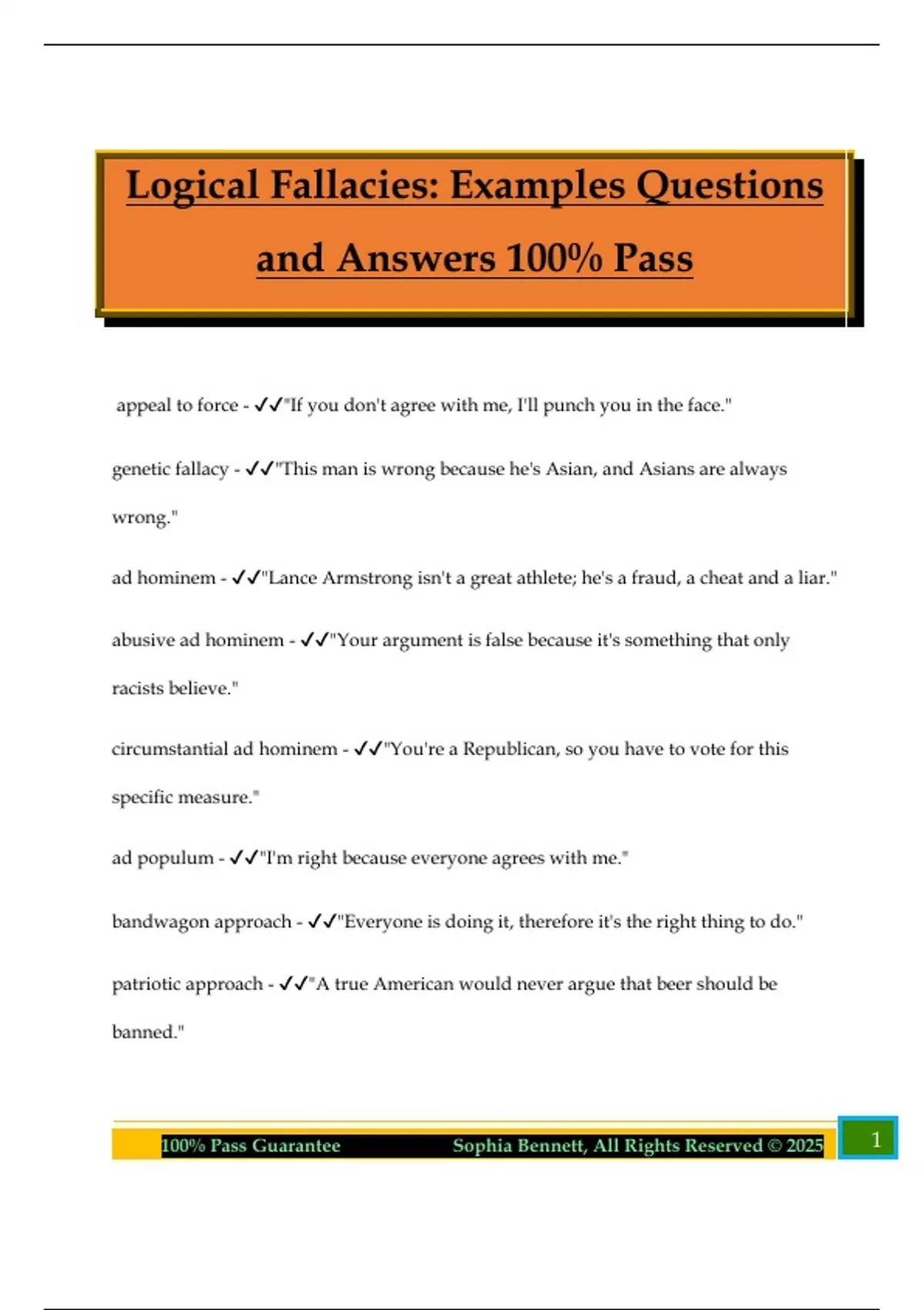 Logical Fallacies: Examples Questions and Answers 100% Pass - Logical ...