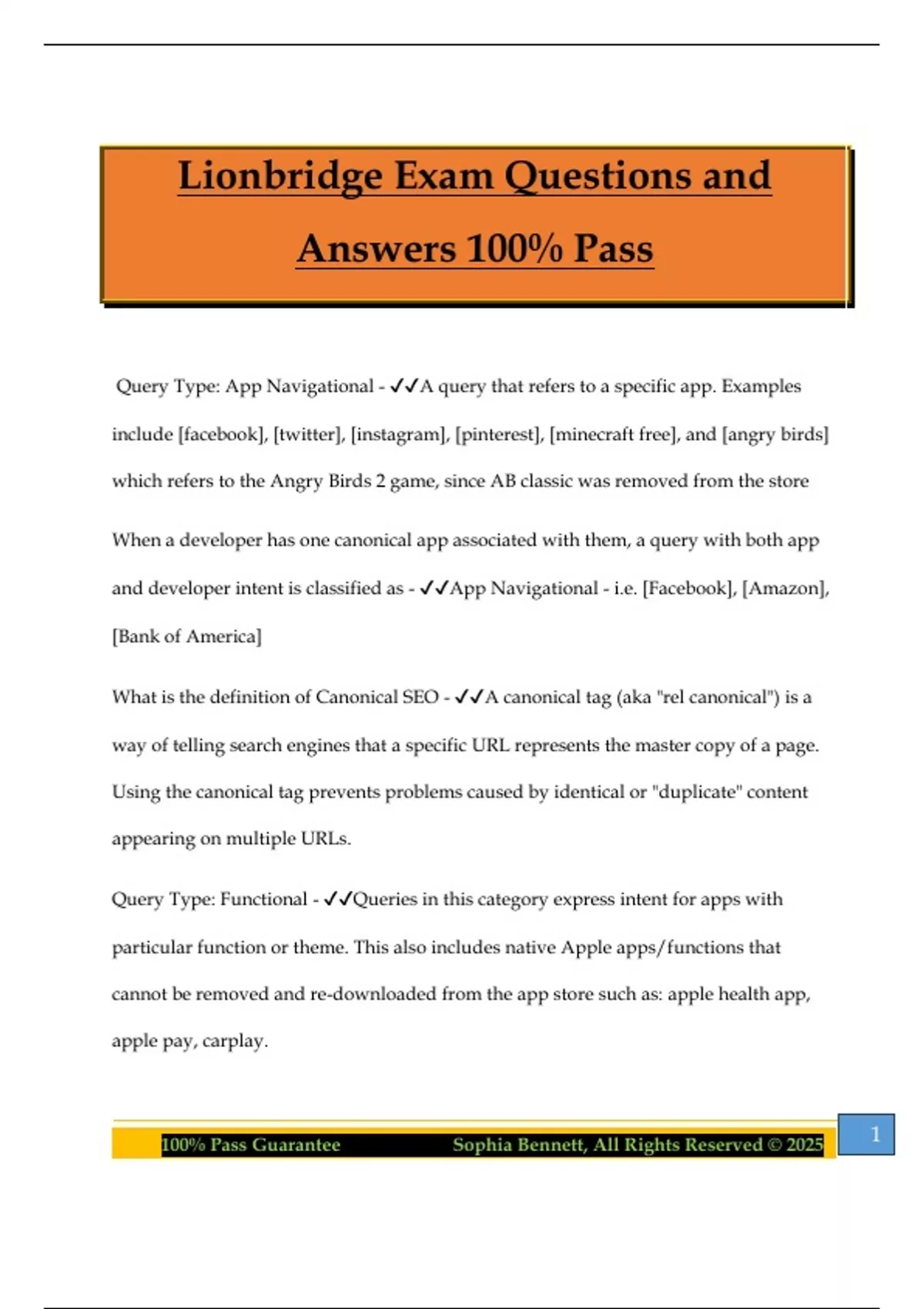Lionbridge Exam Questions and Answers 100% Pass - Lionbridge - Stuvia US