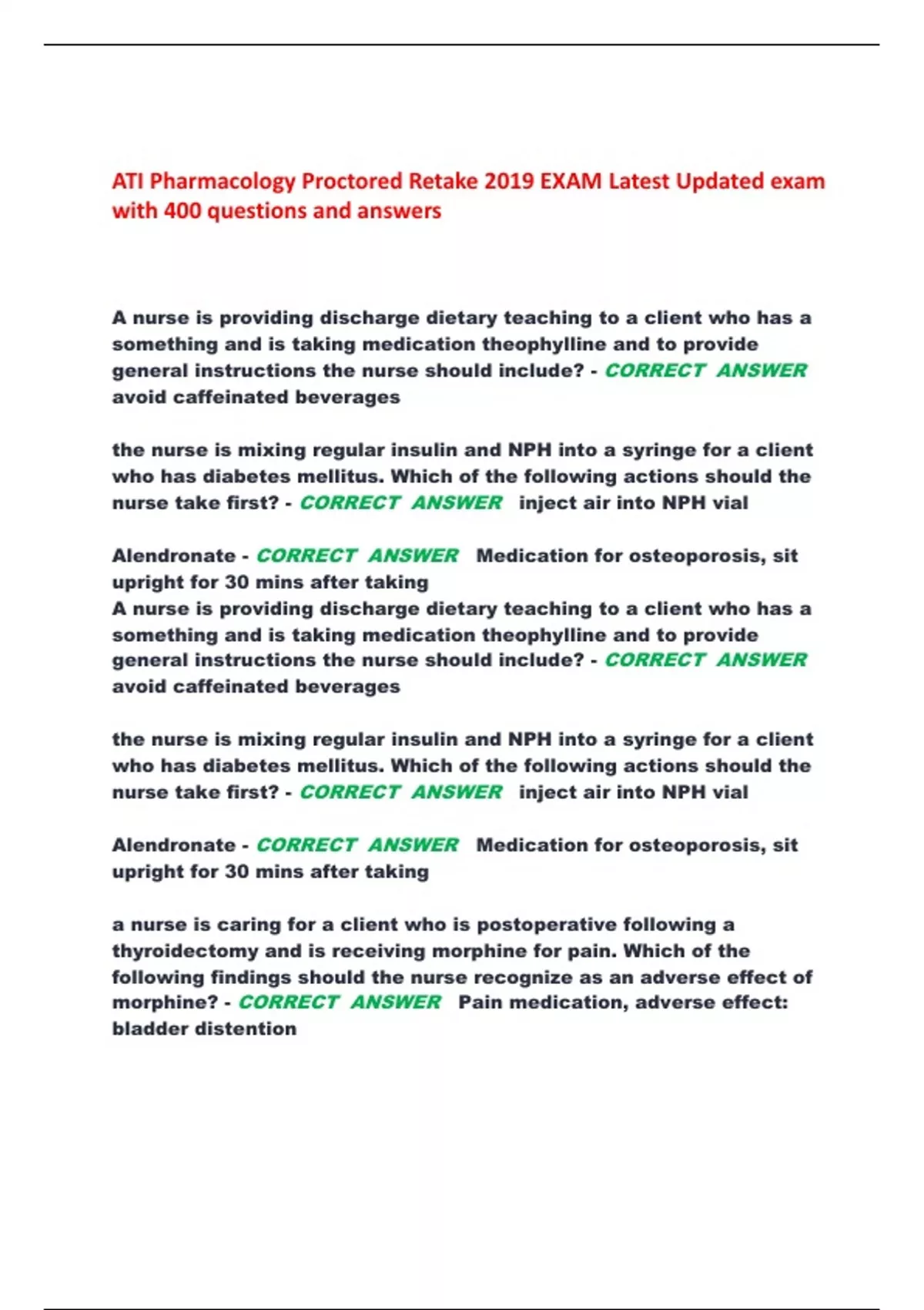 ATI Pharmacology Proctored Retake 2019 EXAM Latest Updated exam with ...