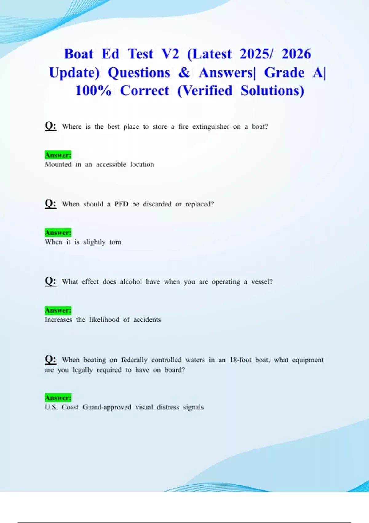 Boat Ed Test V2 (Latest 2025/ 2026 Update) Questions & Answers| Grade A ...
