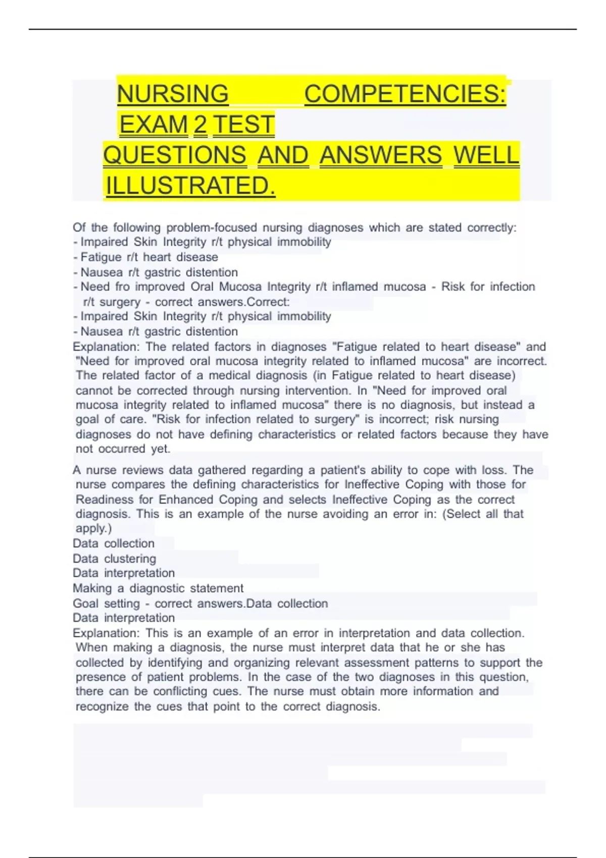 Nursing Competencies: Exam 2 test questions and answers well ...
