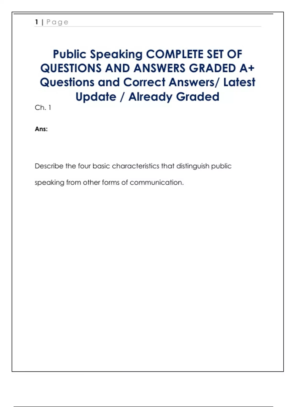 Public Speaking COMPLETE SET OF QUESTIONS AND ANSWERS GRADED A+ ...