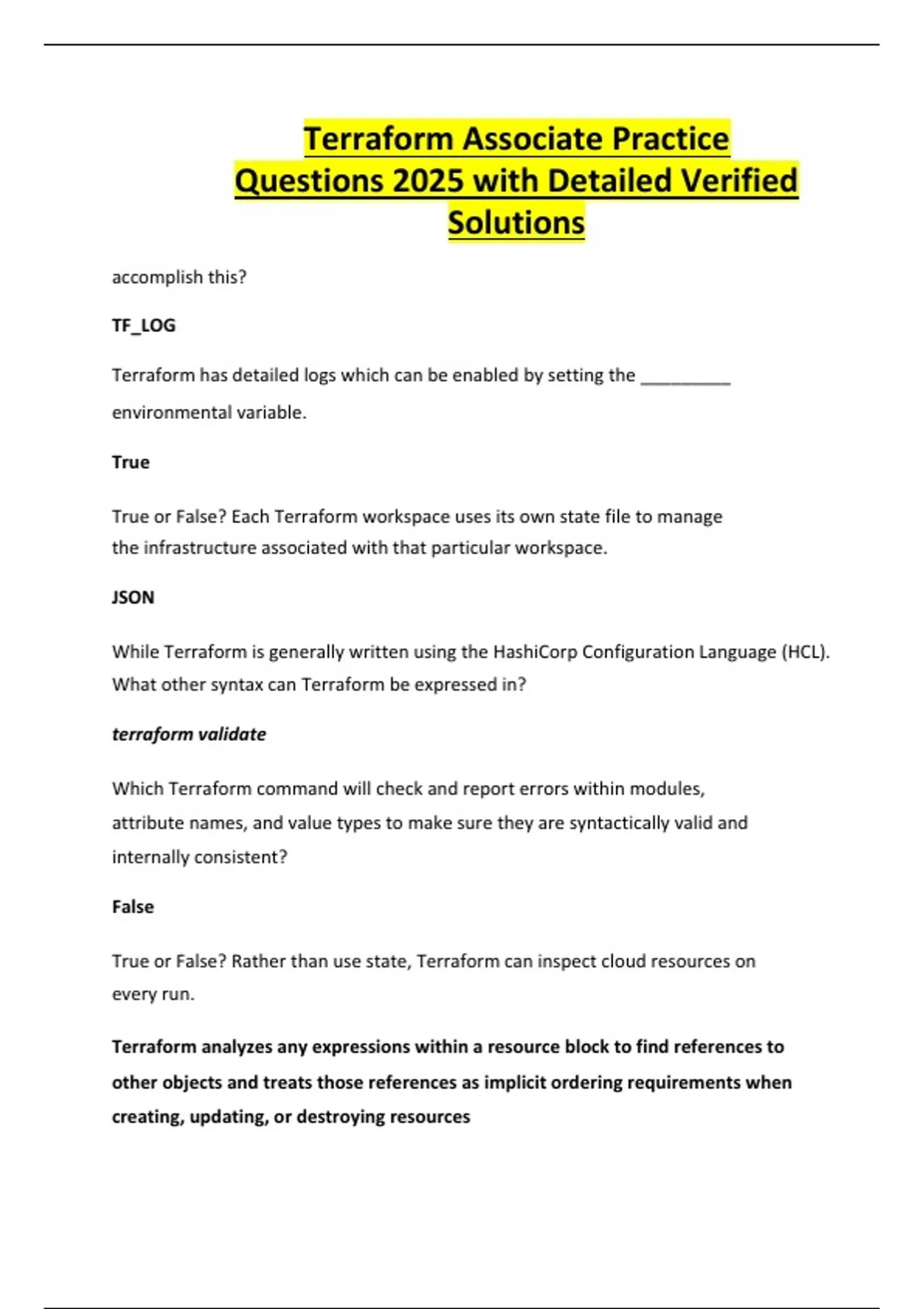 Terraform Associate Practice Questions 2025 with Detailed Verified Solutions - Terraform ...