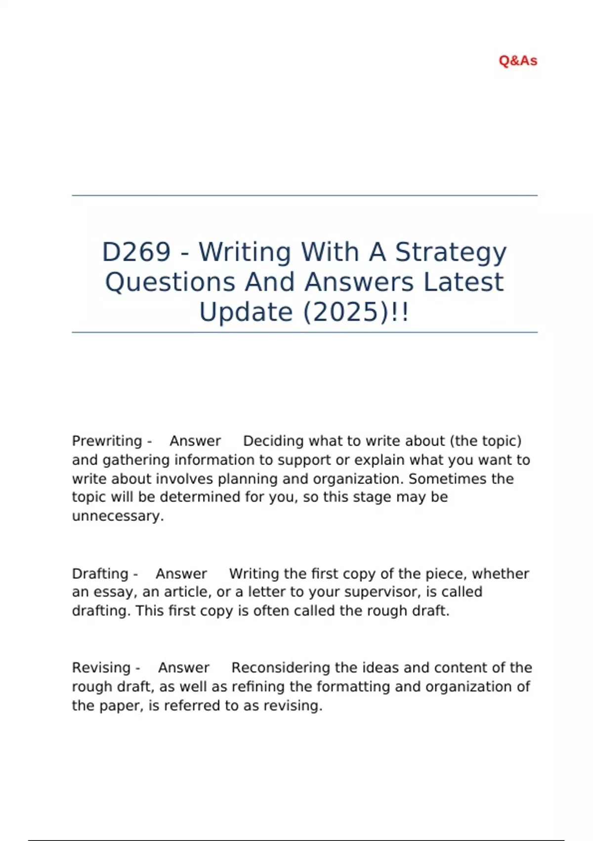 D269 - Writing With A Strategy Questions And Answers Latest Update ...