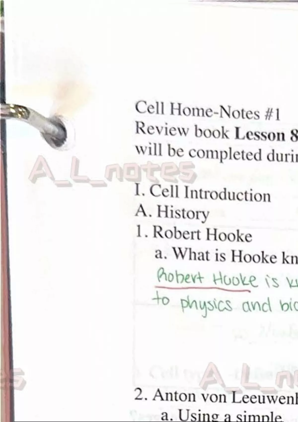 High School Biology Class Lecture Notes - Intro to Cells - Biology ...