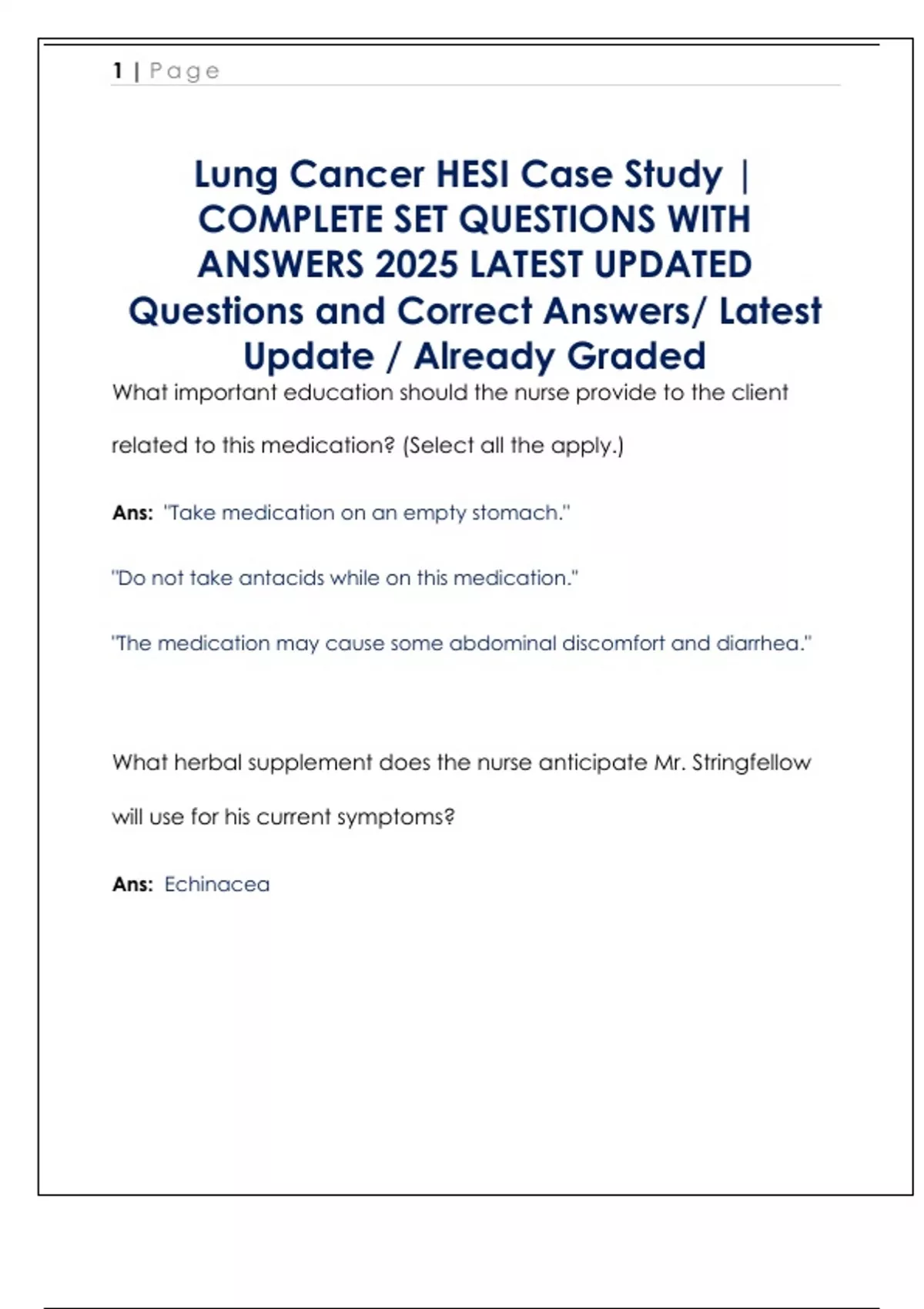 Lung Cancer HESI Case Study | COMPLETE SET QUESTIONS WITH ANSWERS 2025 ...