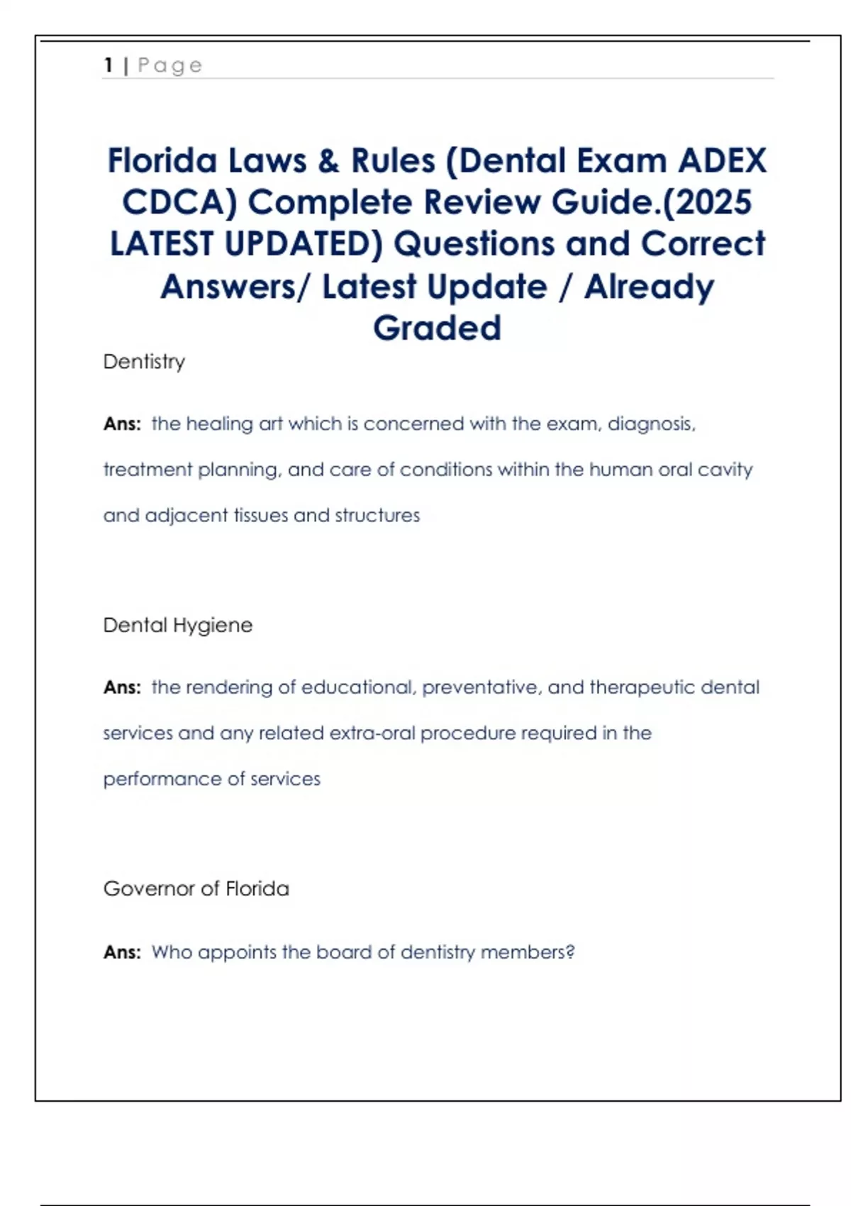 Florida Laws & Rules (Dental Exam ADEX CDCA) Complete Review Guide ...