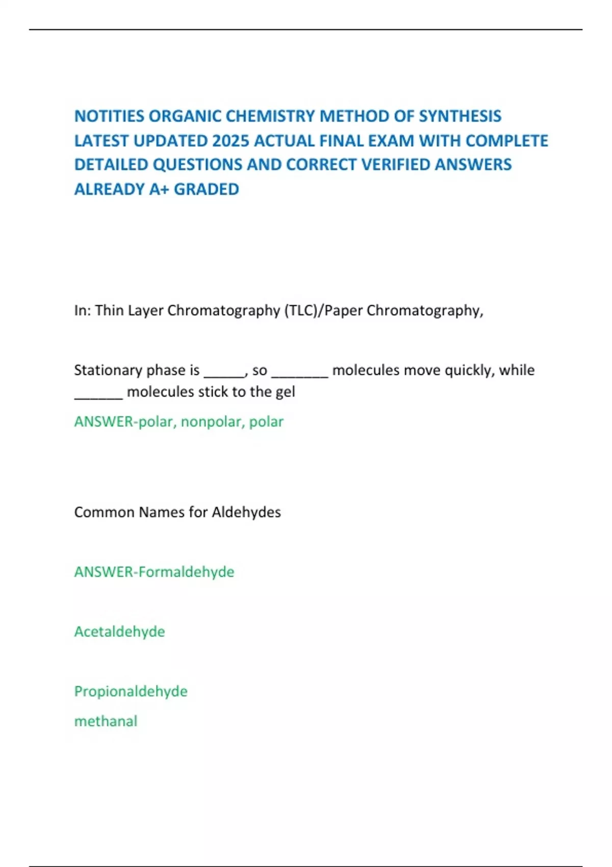 NOTITIES ORGANIC CHEMISTRY METHOD OF SYNTHESIS LATEST UPDATED 2025 ...