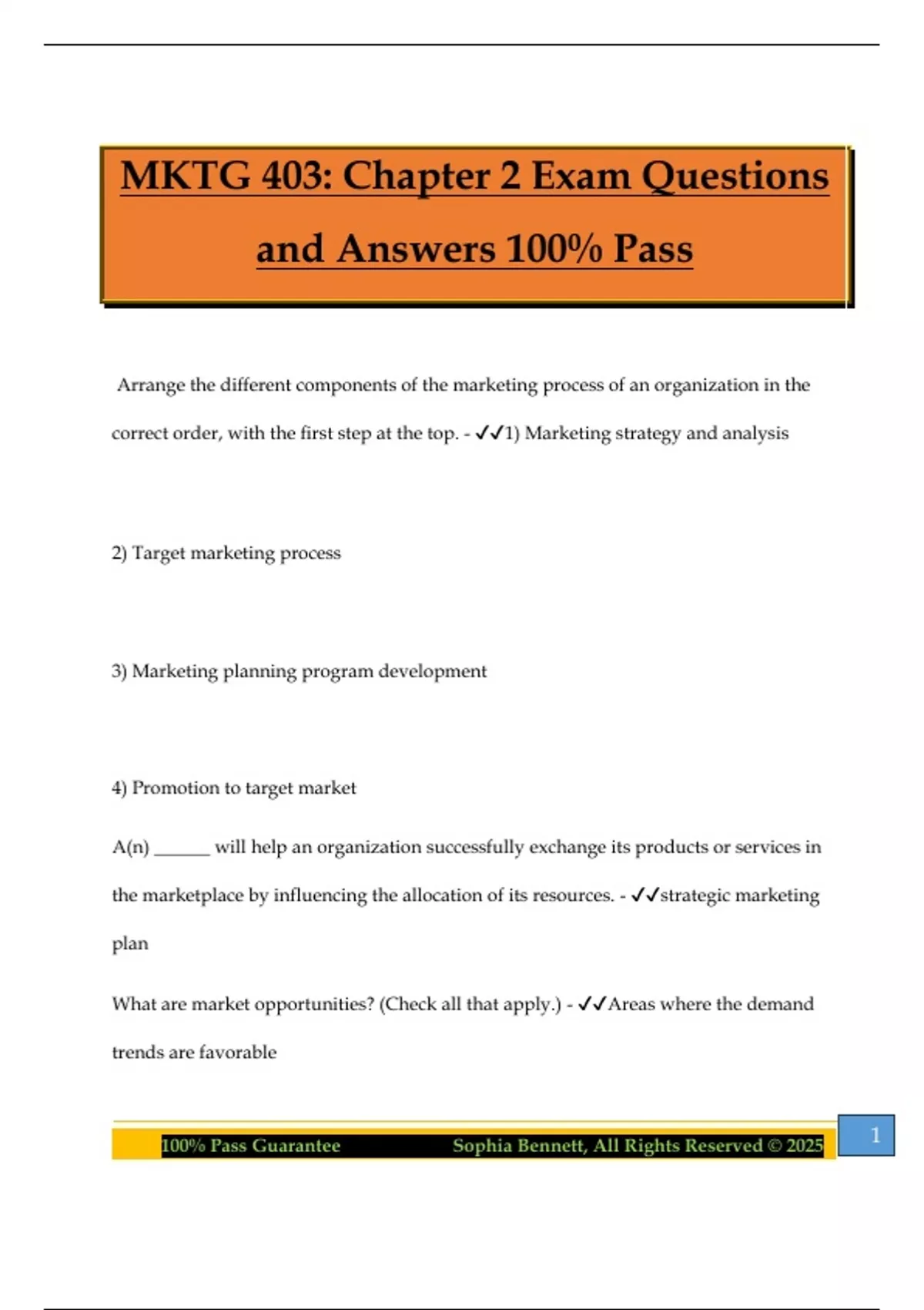 MKTG 403: Chapter 2 Exam Questions and Answers 100% Pass - MKTG 403 ...