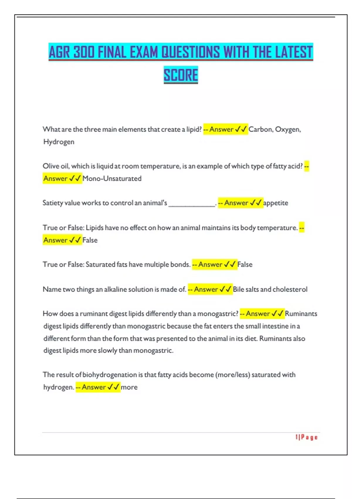 AGR 300 FINAL EXAM QUESTIONS WITH THE LATEST SCORE - AGR 300 - Stuvia US