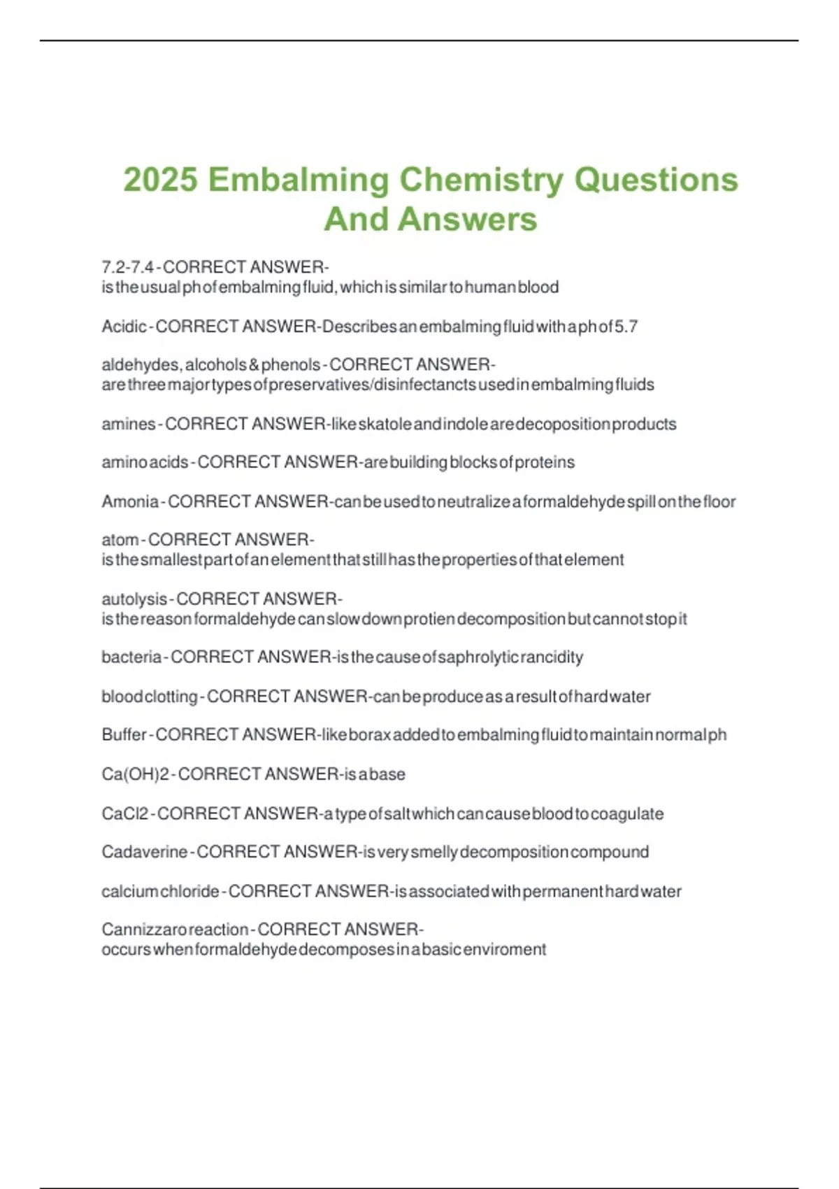 2025 Embalming Chemistry Questions And Answers - 2025 Embalming ...