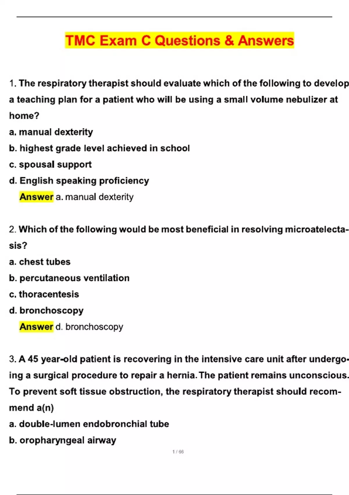 TMC Exam C (Latest 2025 / 2026 Update) Questions and Verified Answers ...