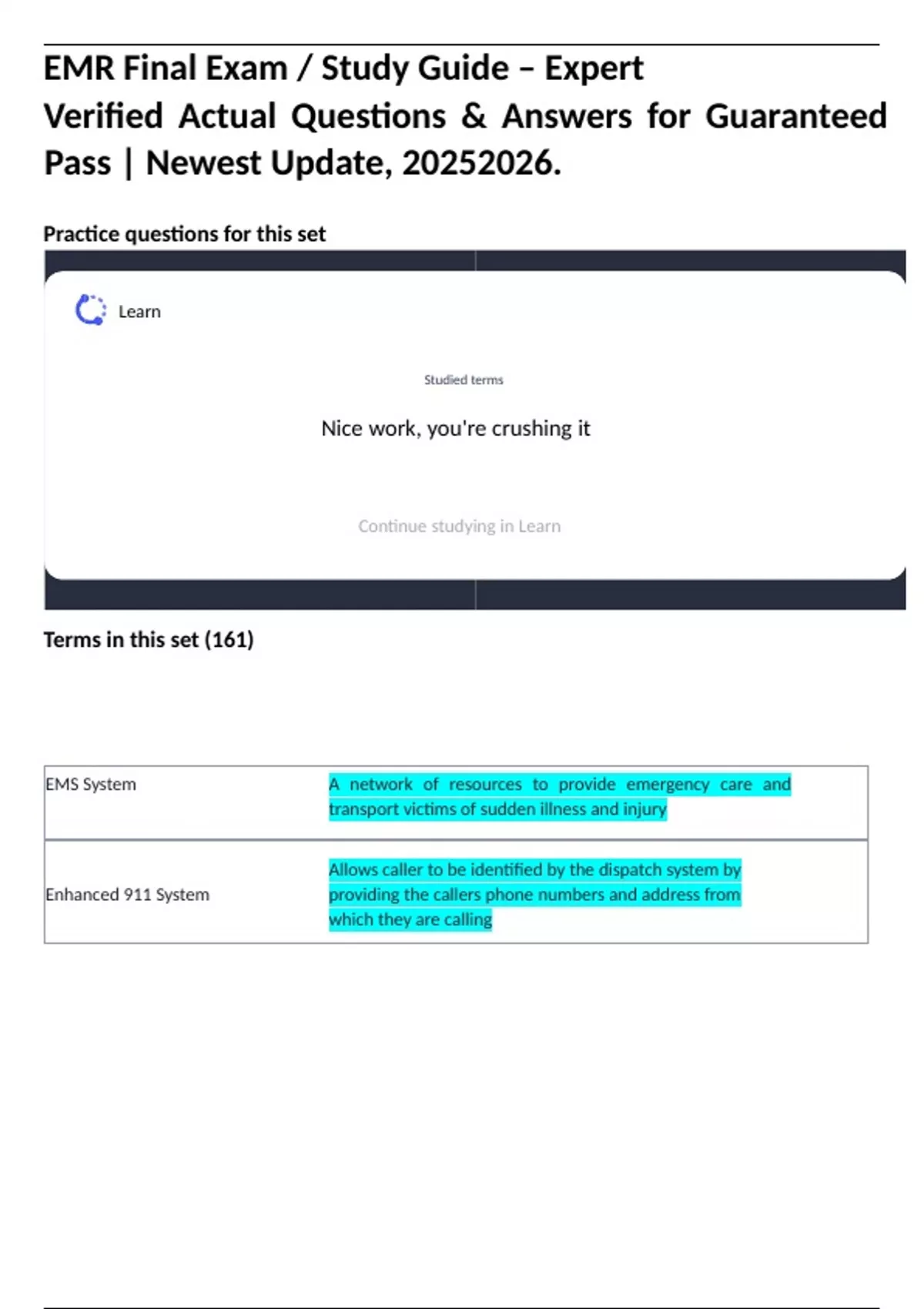 EMR Final Exam / Study Guide – Expert Verified Actual Questions ...