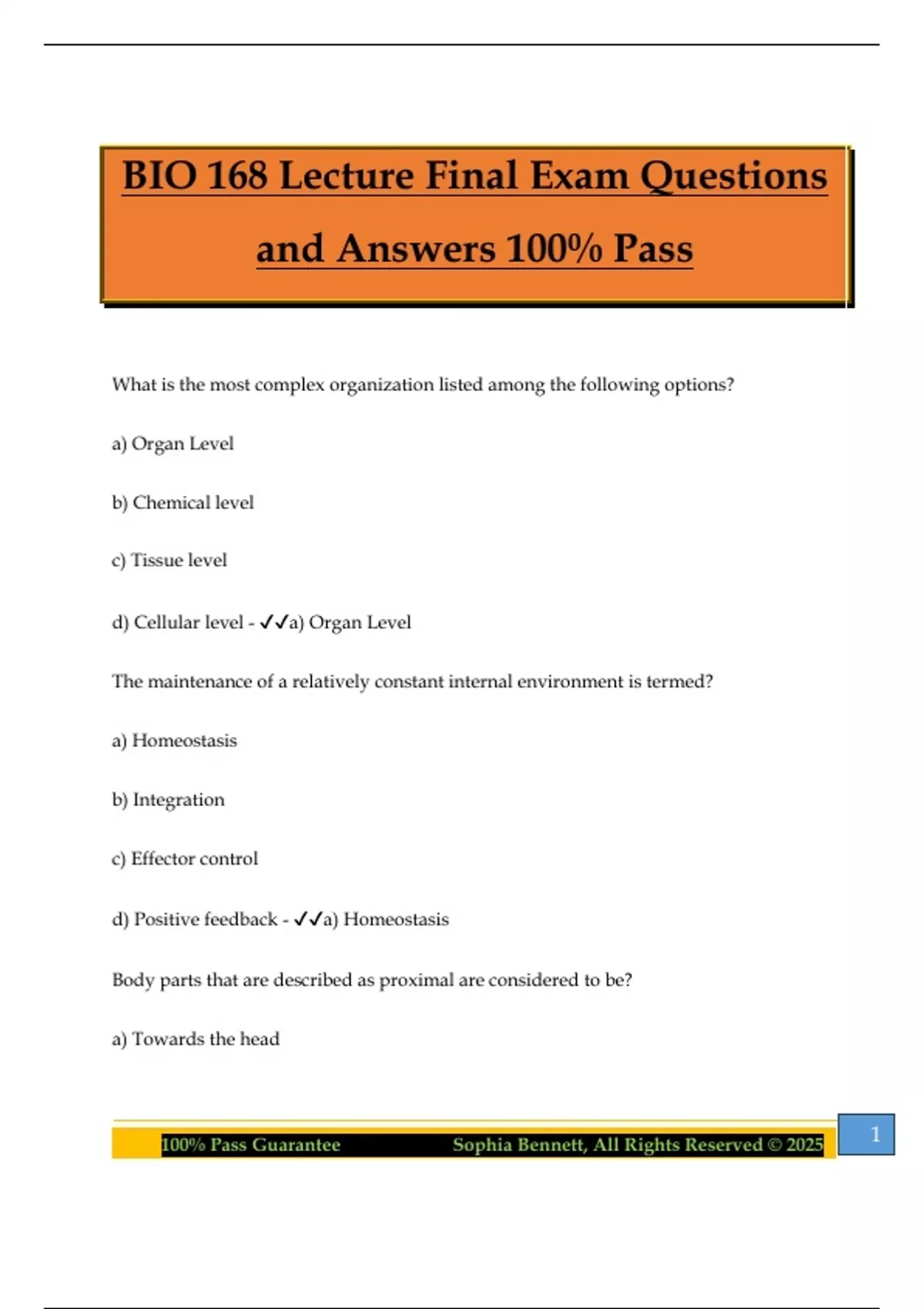 BIO 168 Lecture Final Exam Questions and Answers 100% Pass - Bio 168 ...