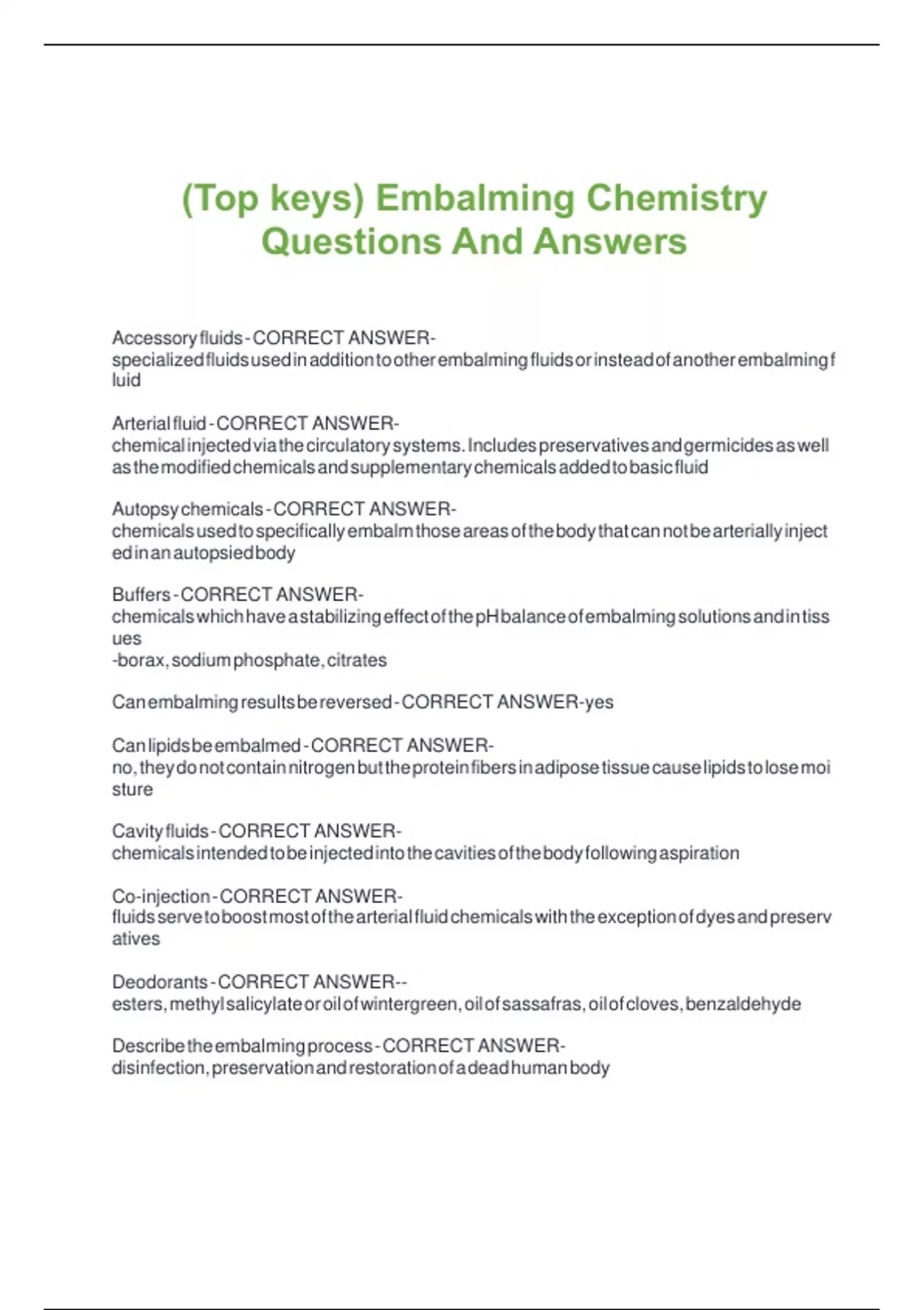 (Top keys) Embalming Chemistry Questions And Answers - Embalming ...