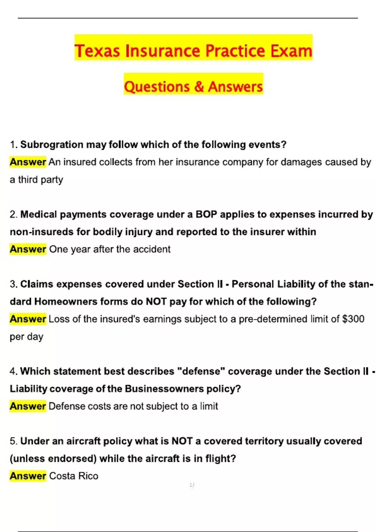 Texas Insurance Practice Exam (Latest 2025 / 2026 Update) Questions and ...