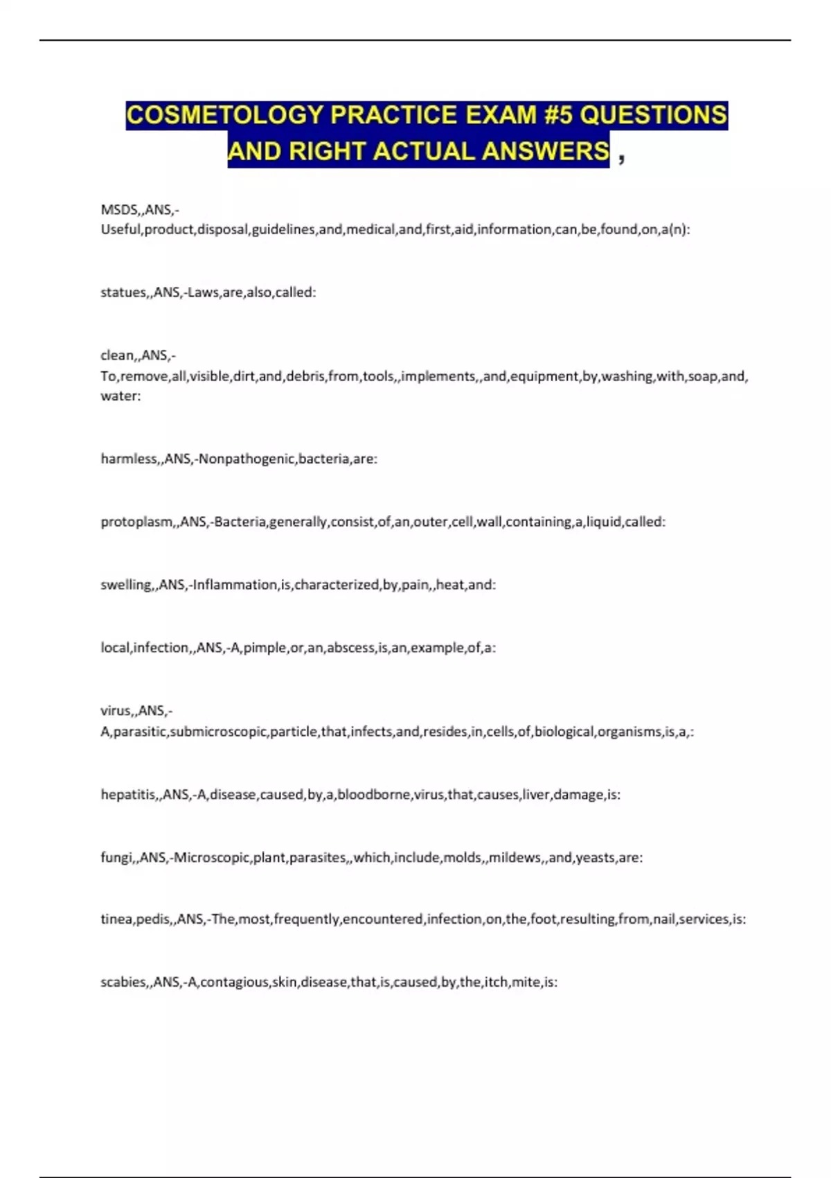 COSMETOLOGY PRACTICE EXAM #5 QUESTIONS AND RIGHT ACTUAL ANSWERS ...