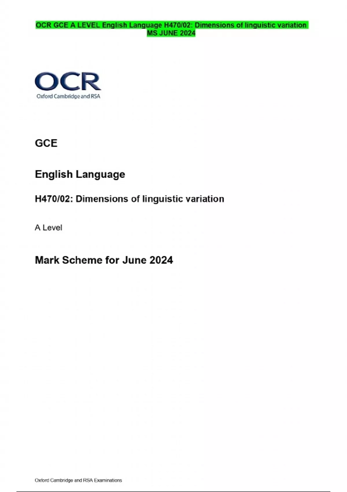 OCR GCE A LEVEL English Language H470/02: Dimensions of linguistic ...