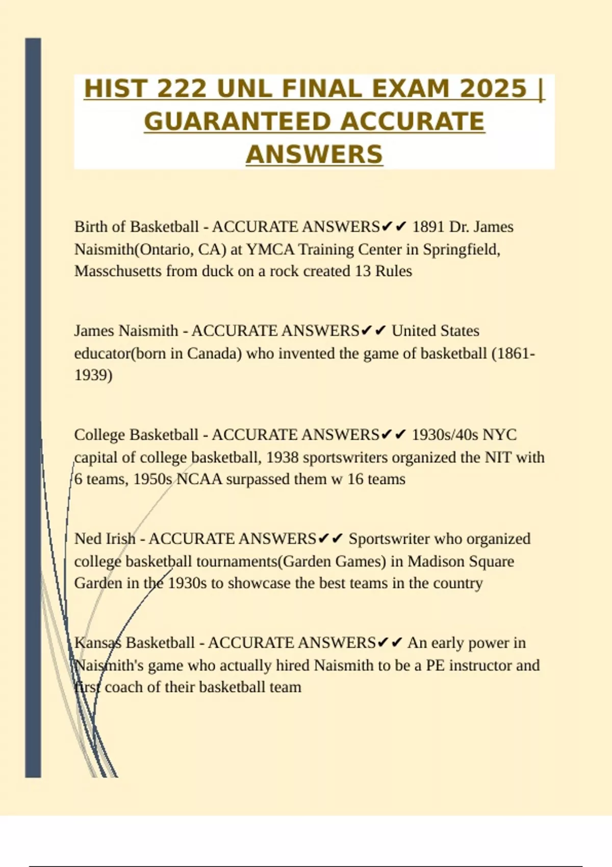 HIST 222 UNL FINAL EXAM 2025 |GUARANTEED ACCURATE ANSWERS - HIST 222 UNL - Stuvia US