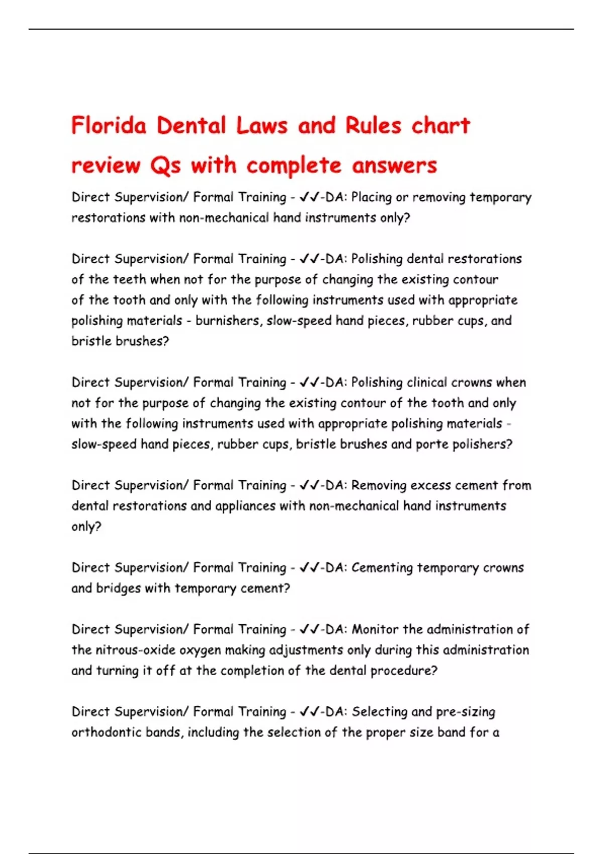 Florida Dental Laws and Rules chart review Qs with complete answers ...