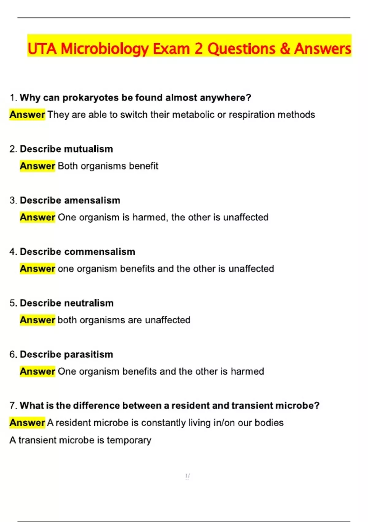 Uta Microbiology Exam 2 Latest 2025 2026 Update Questions And