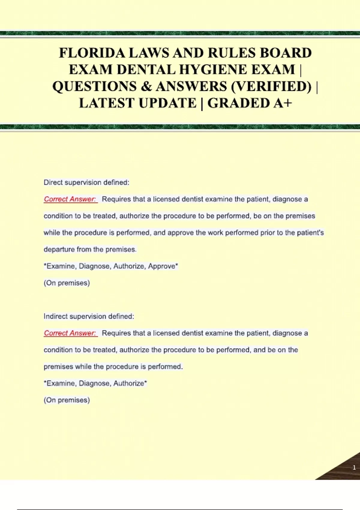 Florida laws and rules board exam dental hygiene exam with correct ...