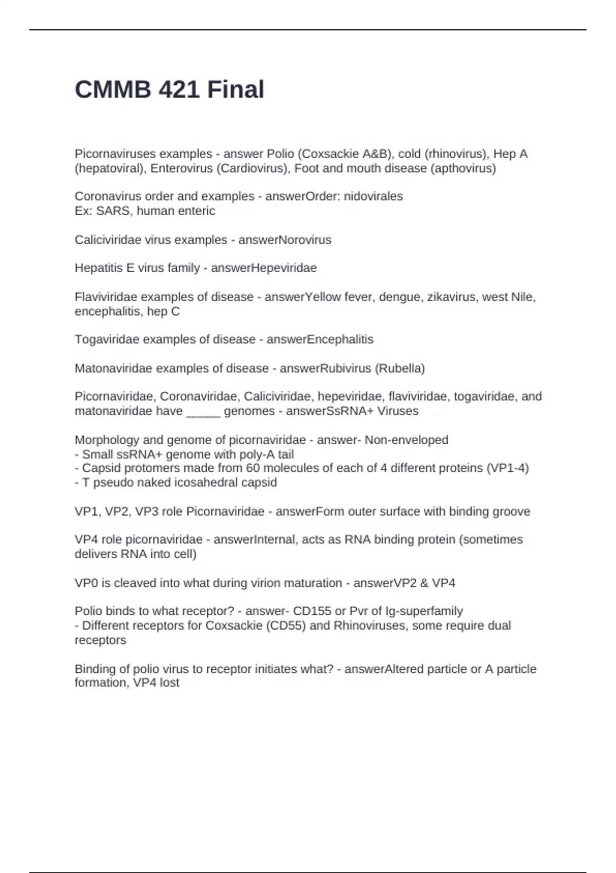CMMB 421 Final Questions with correct Answers - CMMB - Stuvia US