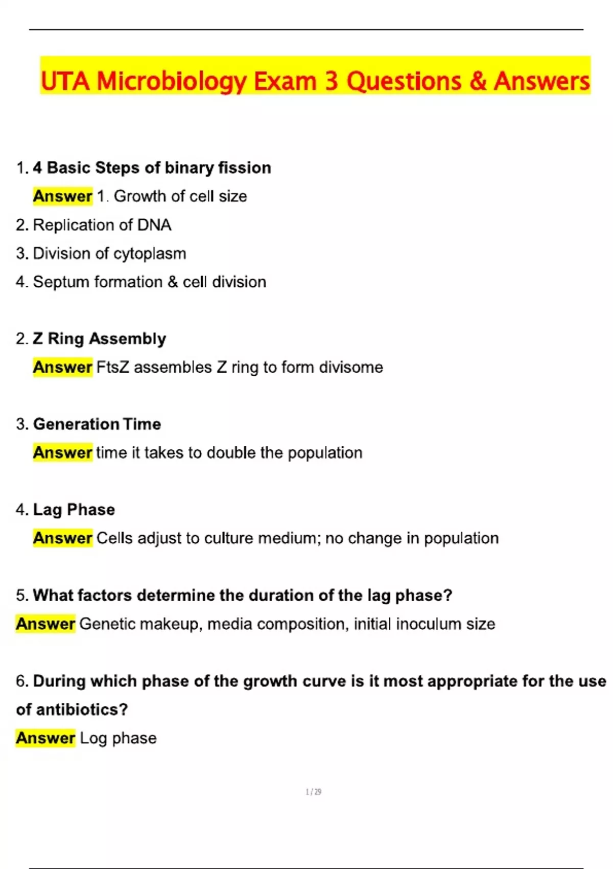 UTA Microbiology Exam 3 (Latest 2025 / 2026 Update) Questions and ...