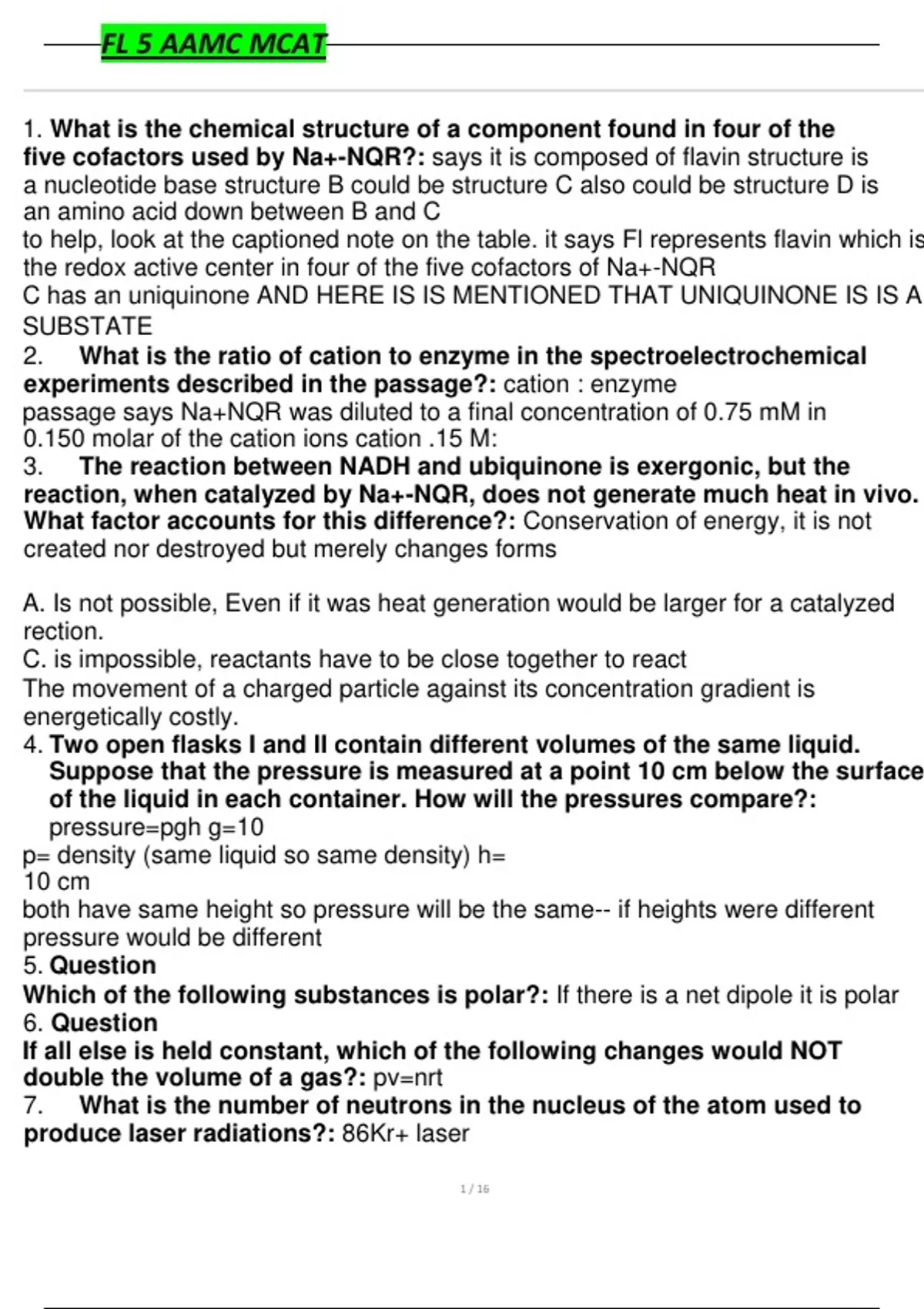 FL 5 AAMC MCAT question with complete solution 2025 - FL 5 AAMC MCAT ...