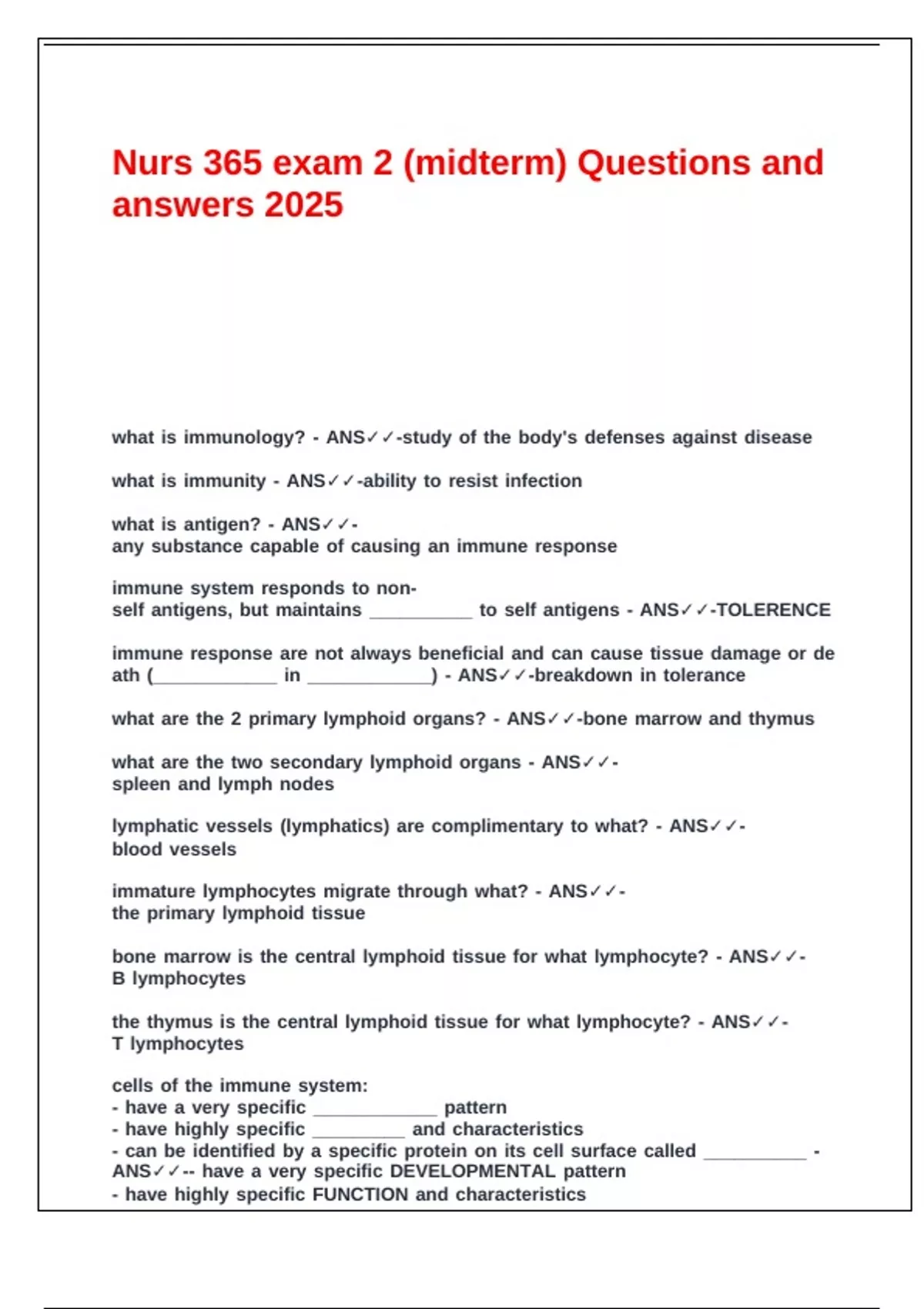 Nurs 365 exam 2 (midterm) Questions and answers 2025. - NURS 365 - Stuvia US
