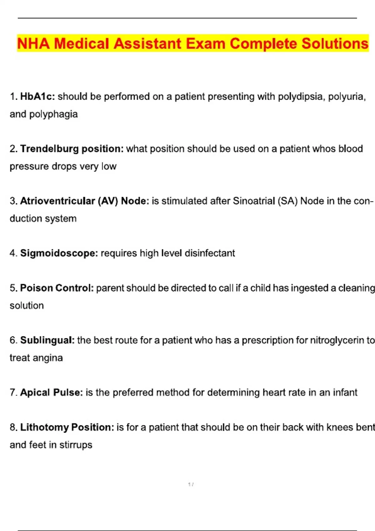 NHA Medical Assistant Exam (Latest 2025 / 2026 Update) Questions and ...