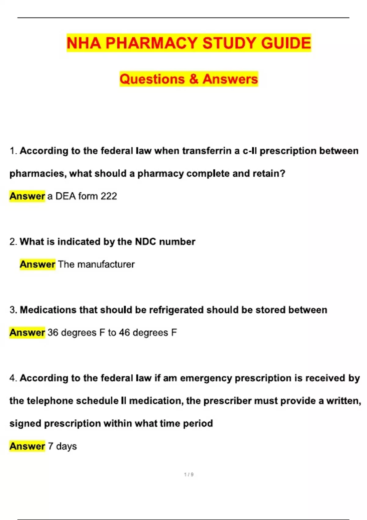 NHA pharmacy study guide (Latest 2025 / 2026 Update) Questions and ...