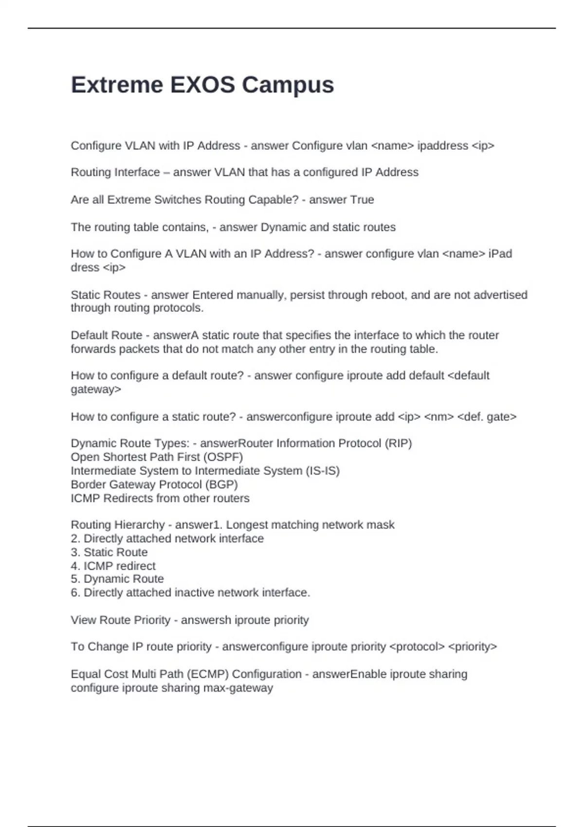 Extreme EXOS Campus Questions and Answers Latest Updated - EXOS - Stuvia US