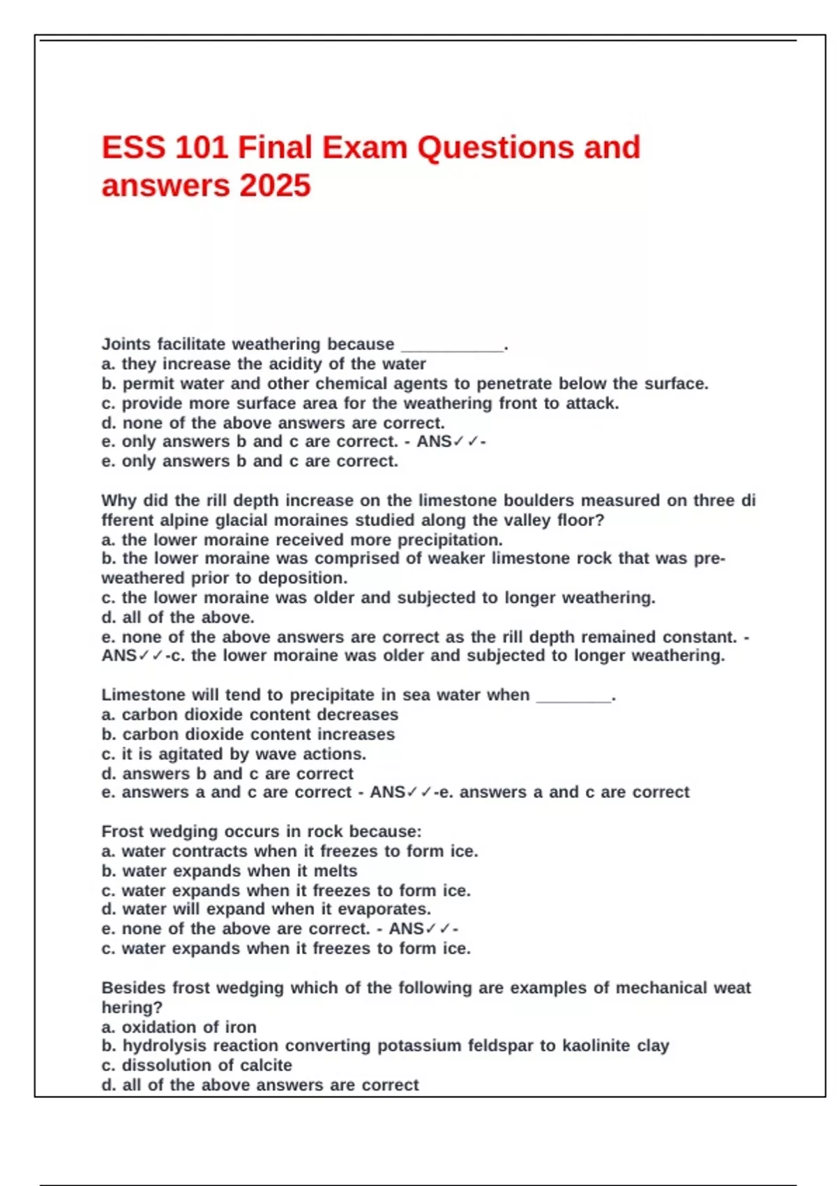 ESS 101 Final Exam Questions and answers 2025 - ESS 101 - Stuvia US