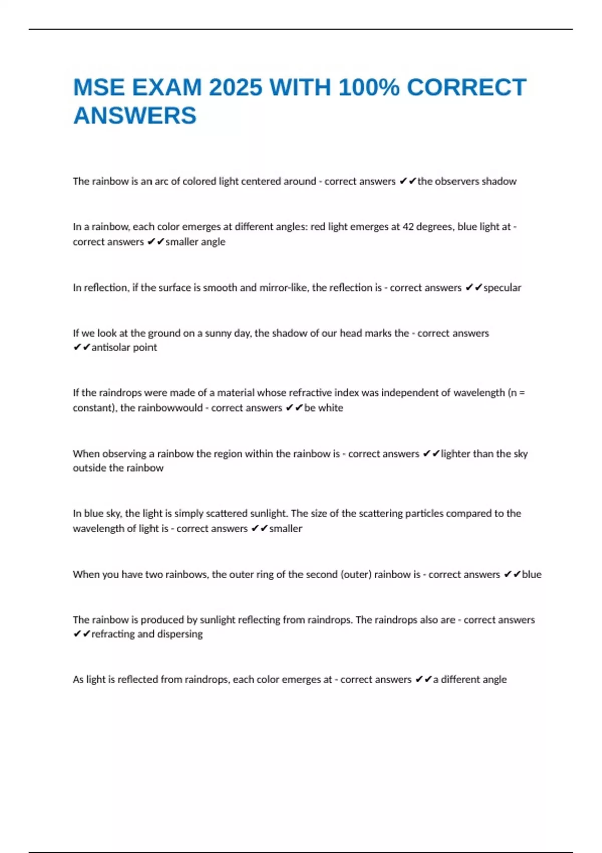 MSE EXAM 2025 WITH 100% CORRECT ANSWERS - MSE EX - Stuvia US