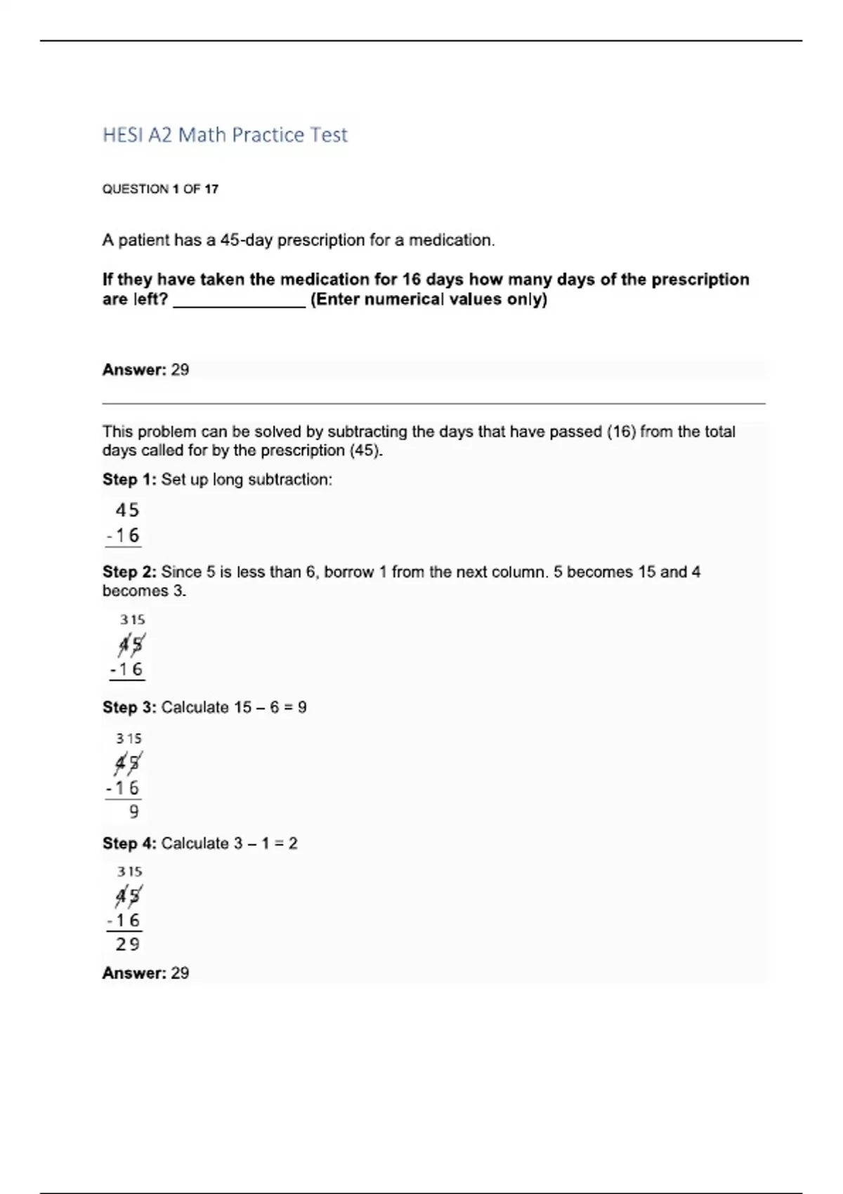 Hesi a2 math practice test Questions and Answers - Tests Bank - Stuvia US
