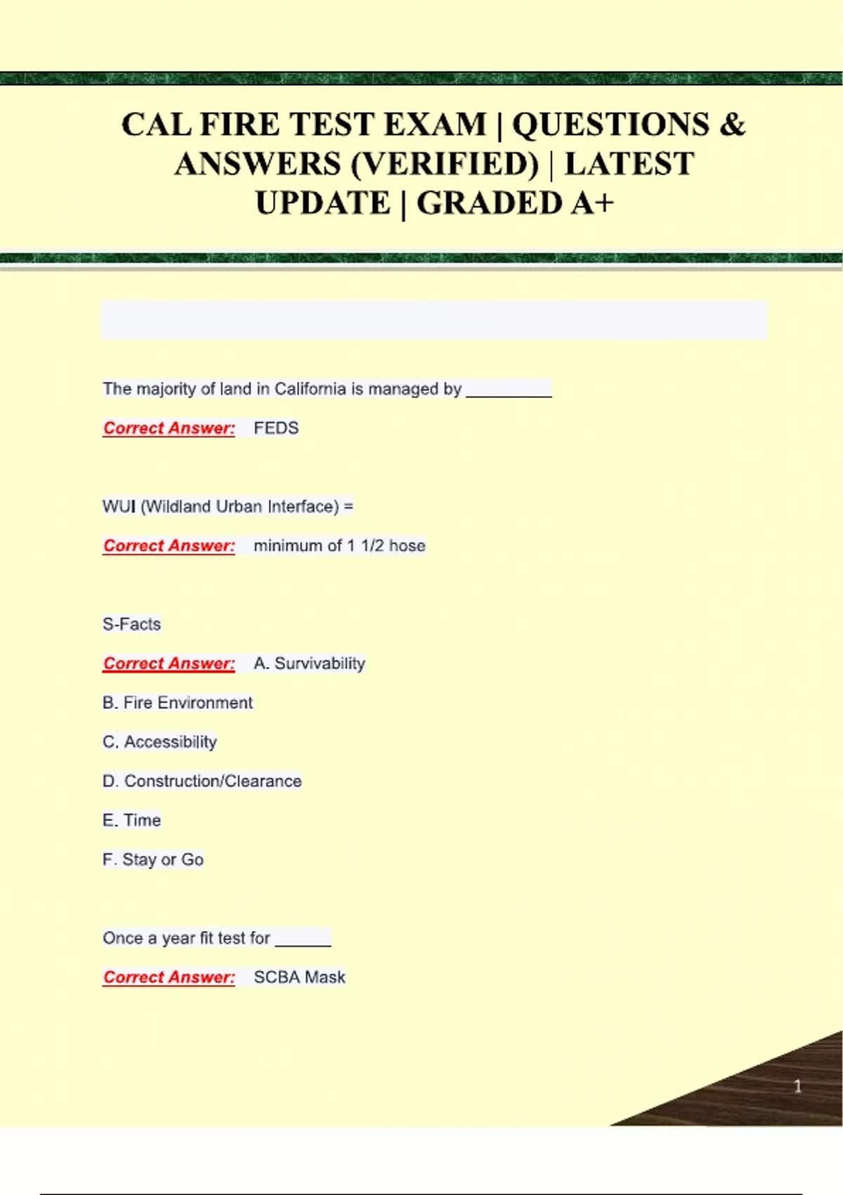 CAL Fire Exam Questions and Answers (Latest 2025) - Tests Bank - Stuvia US