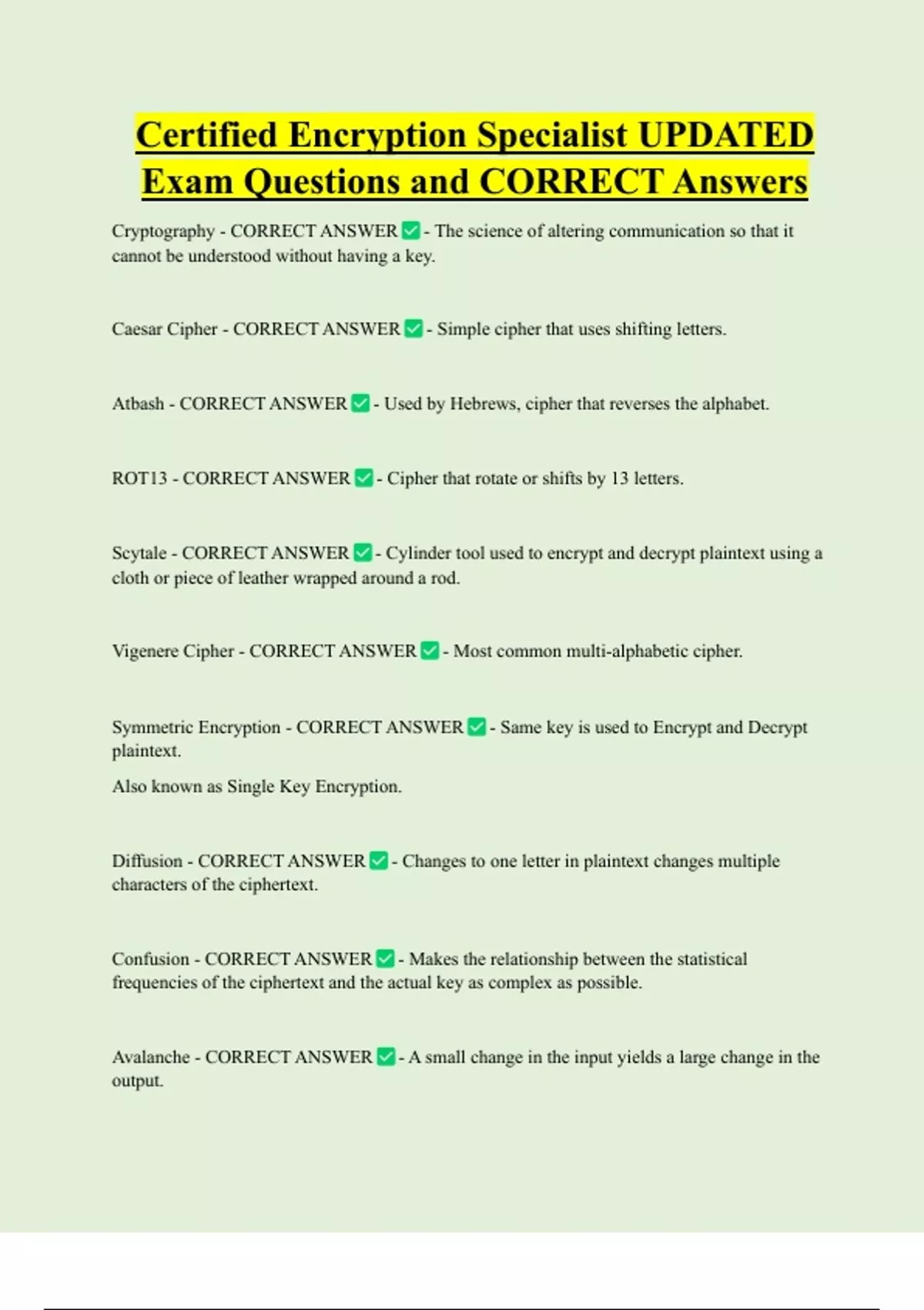 Certified Encryption Specialist UPDATED Exam Questions and CORRECT Answers - Certified ...