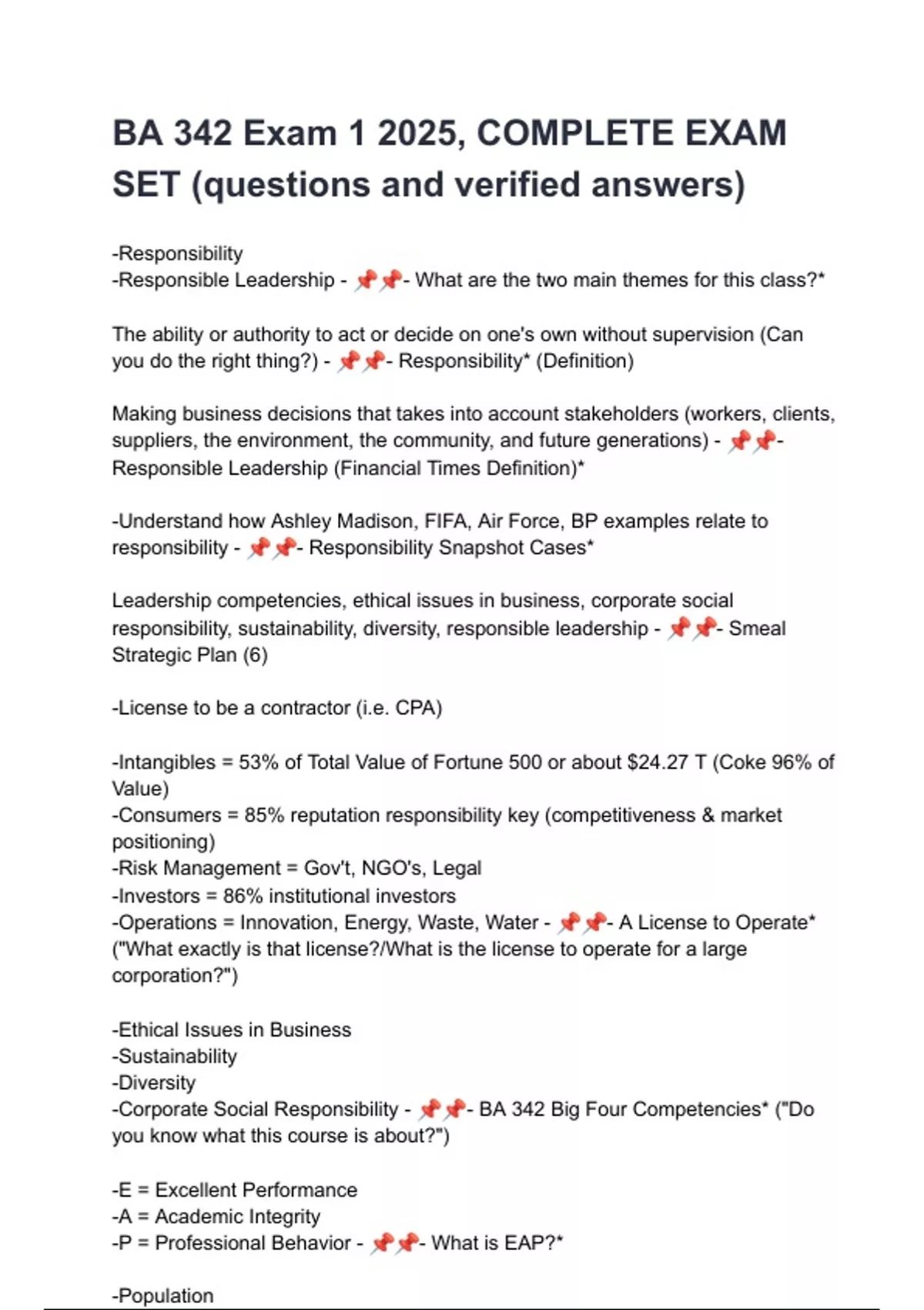 BA 342 Exam 1 2025, COMPLETE EXAM SET (questions and verified answers ...