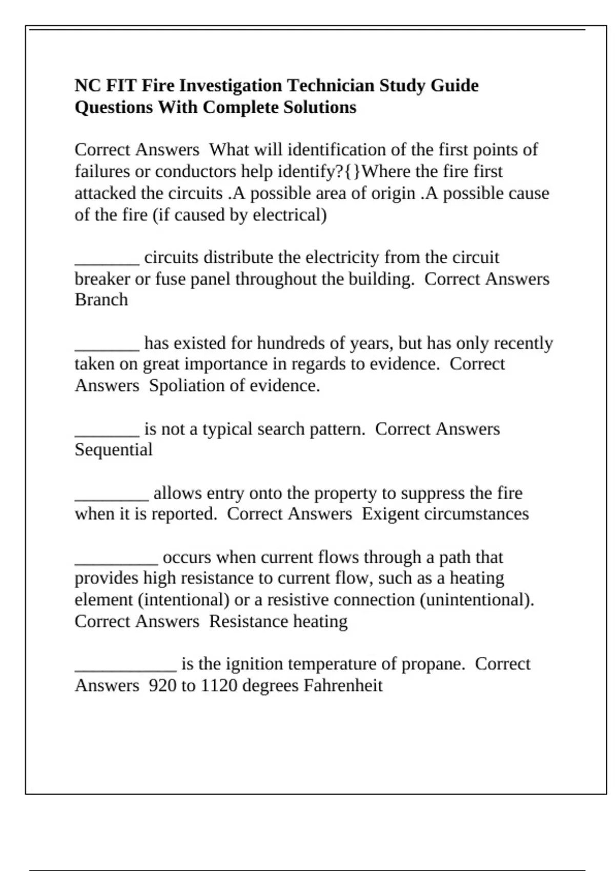 NC FIT Fire Investigation Technician Study Guide Questions With ...