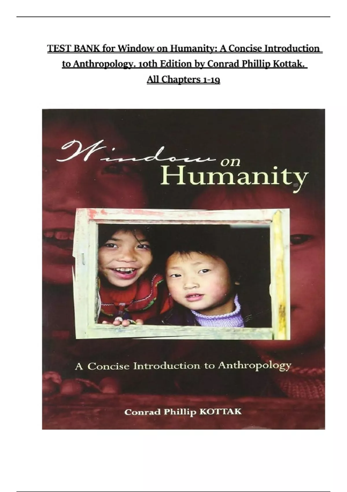 TEST BANK for Window on Humanity: A Concise Introduction to ...