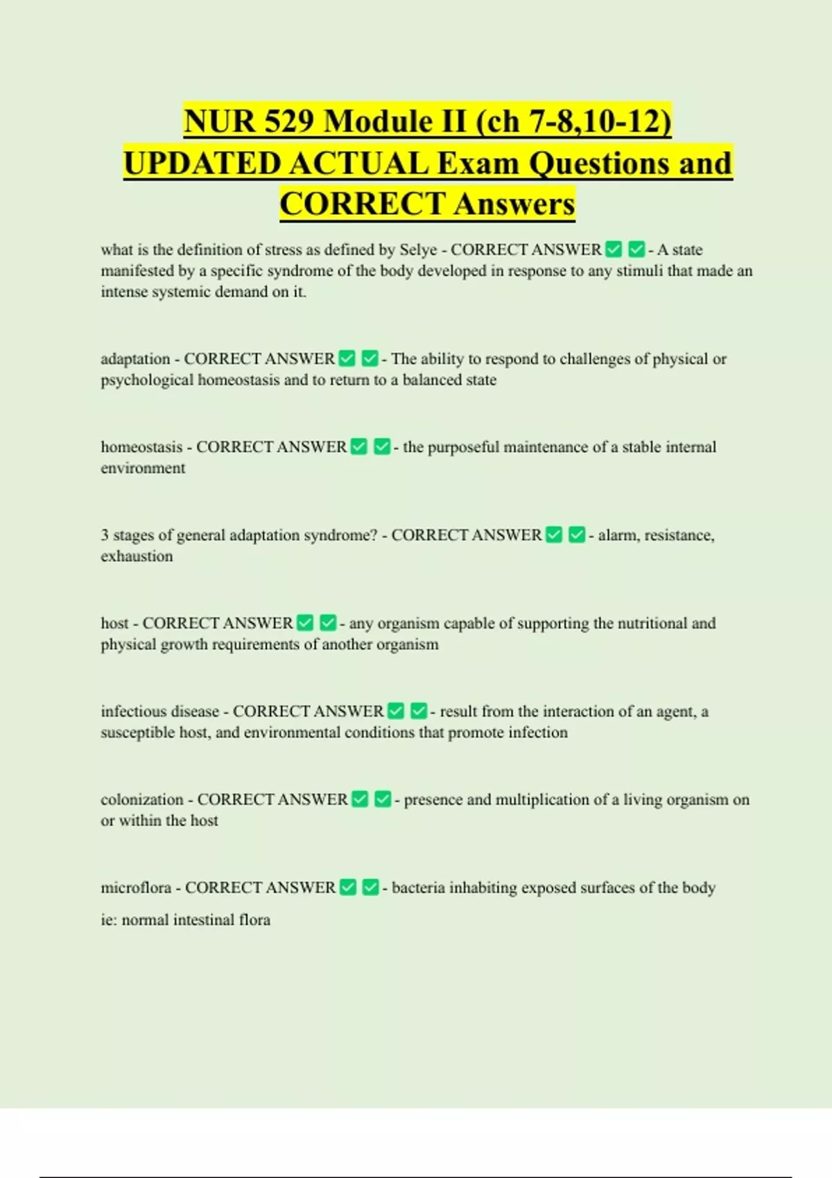 NUR 529 Module II (ch 7-8,10-12) UPDATED ACTUAL Exam Questions and ...