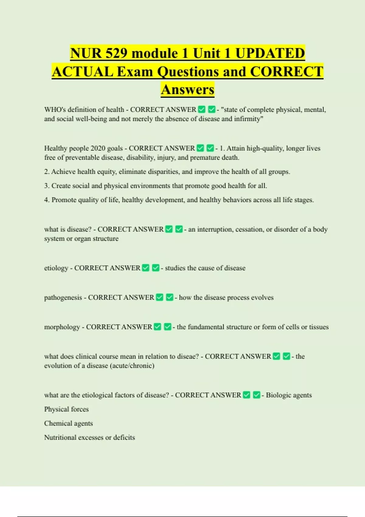 NUR 529 module 1 Unit 1 UPDATED ACTUAL Exam Questions and CORRECT Answers - NUR 529 - Stuvia US