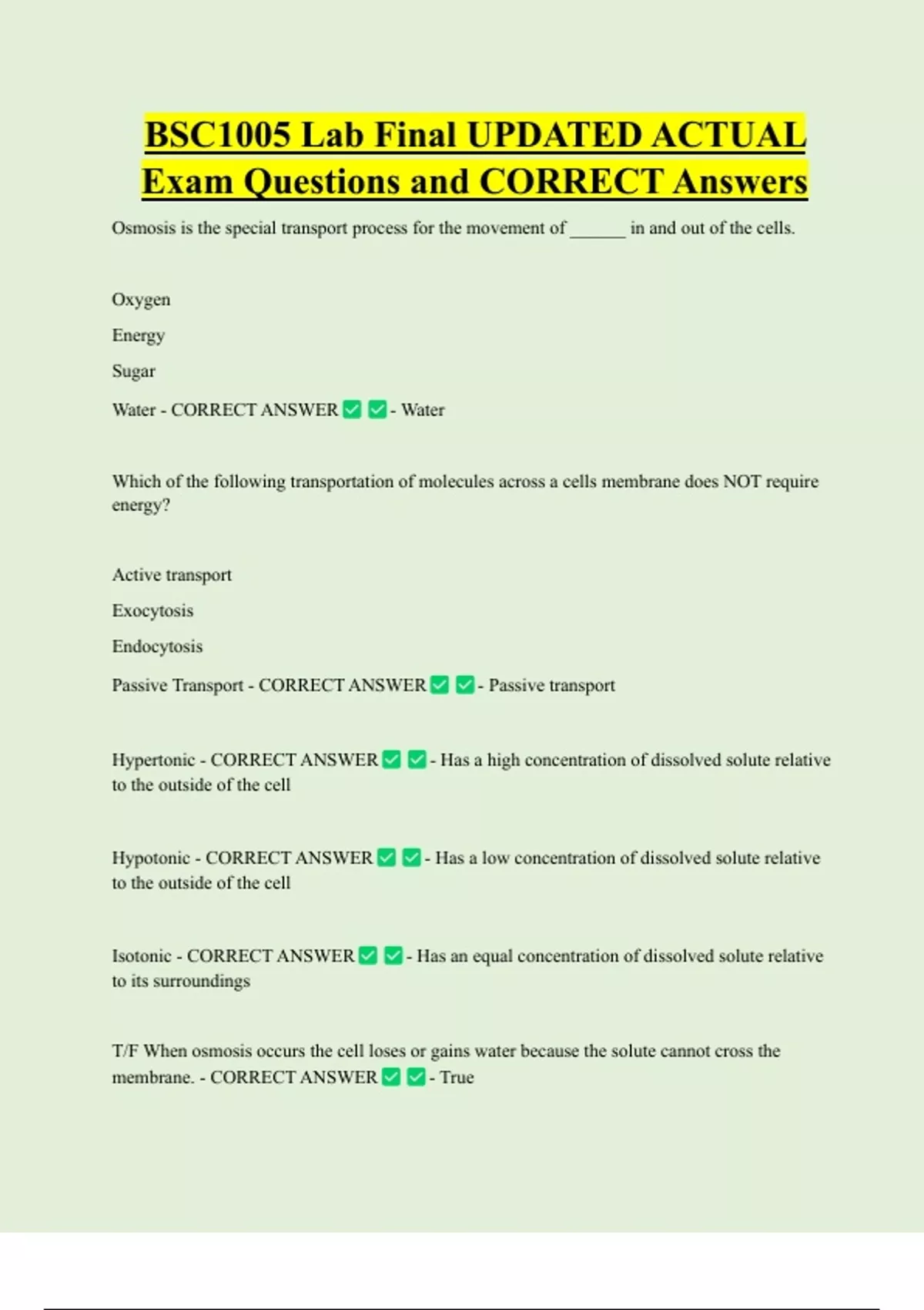 BSC1005 Lab Final UPDATED ACTUAL Exam Questions and CORRECT Answers ...