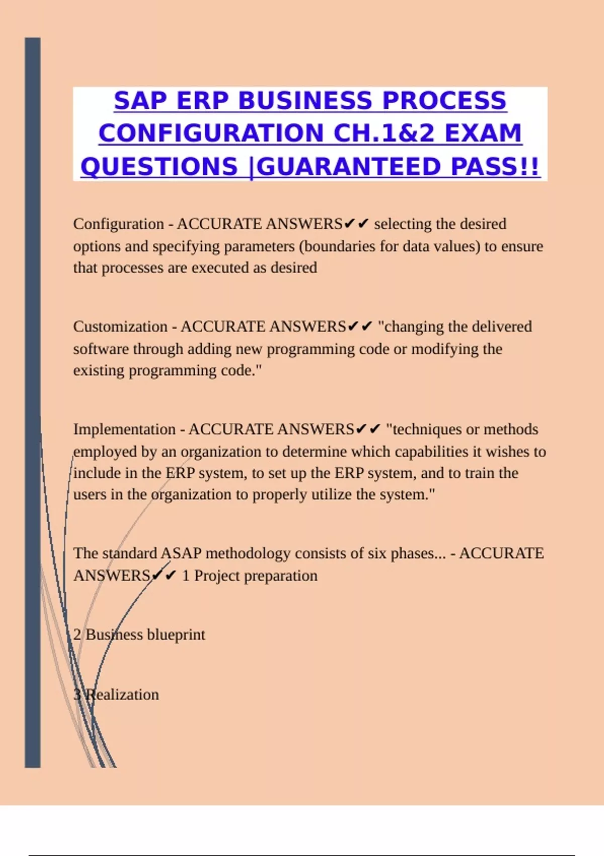 SAP ERP BUSINESS PROCESS CONFIGURATION CH.1&2 EXAM QUESTIONS |GUARANTEED PASS!! - SAP ERP ...