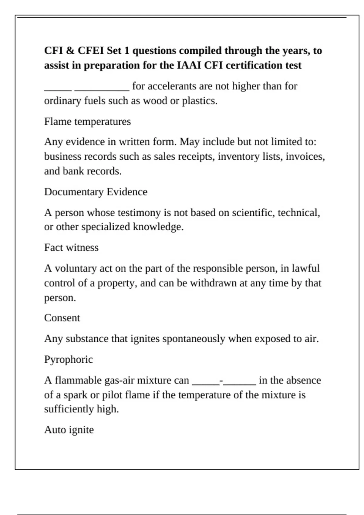 CFI & CFEI Set 1 questions compiled through the years, to assist in ...