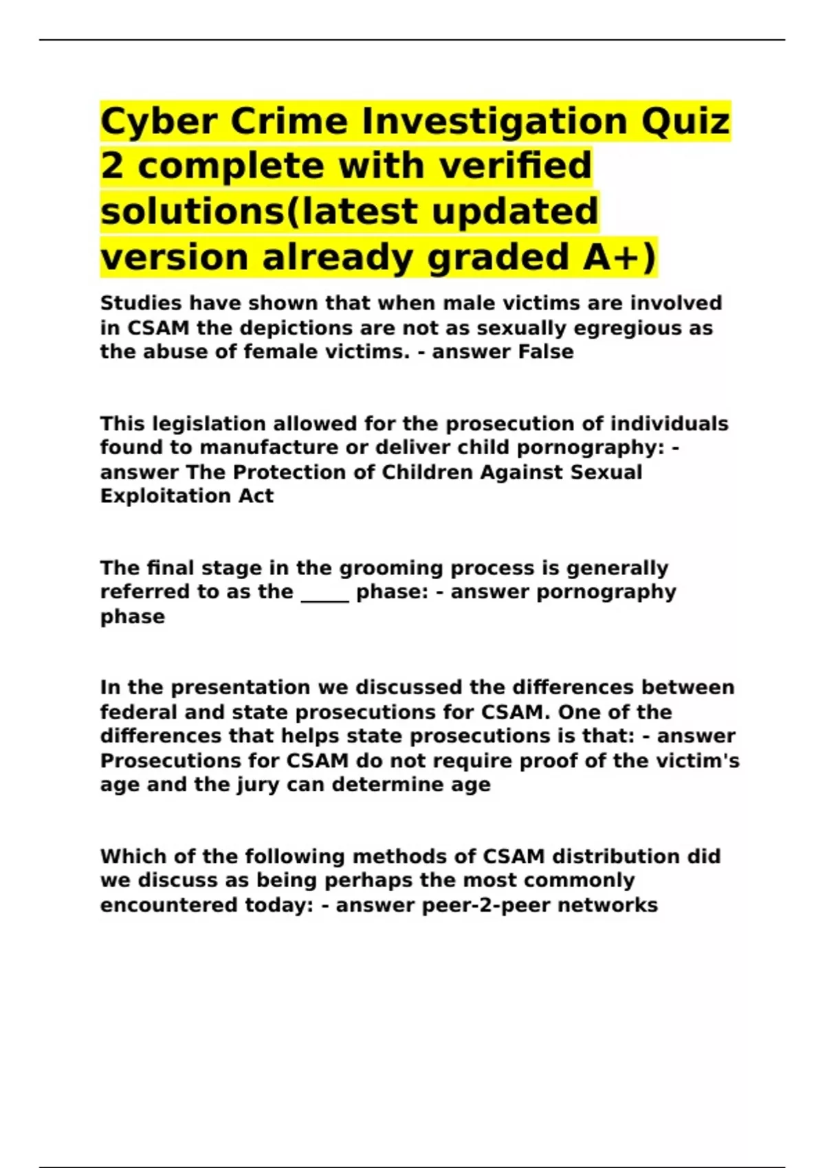 Cyber Crime Investigation Quiz 2 complete with verified solutions ...